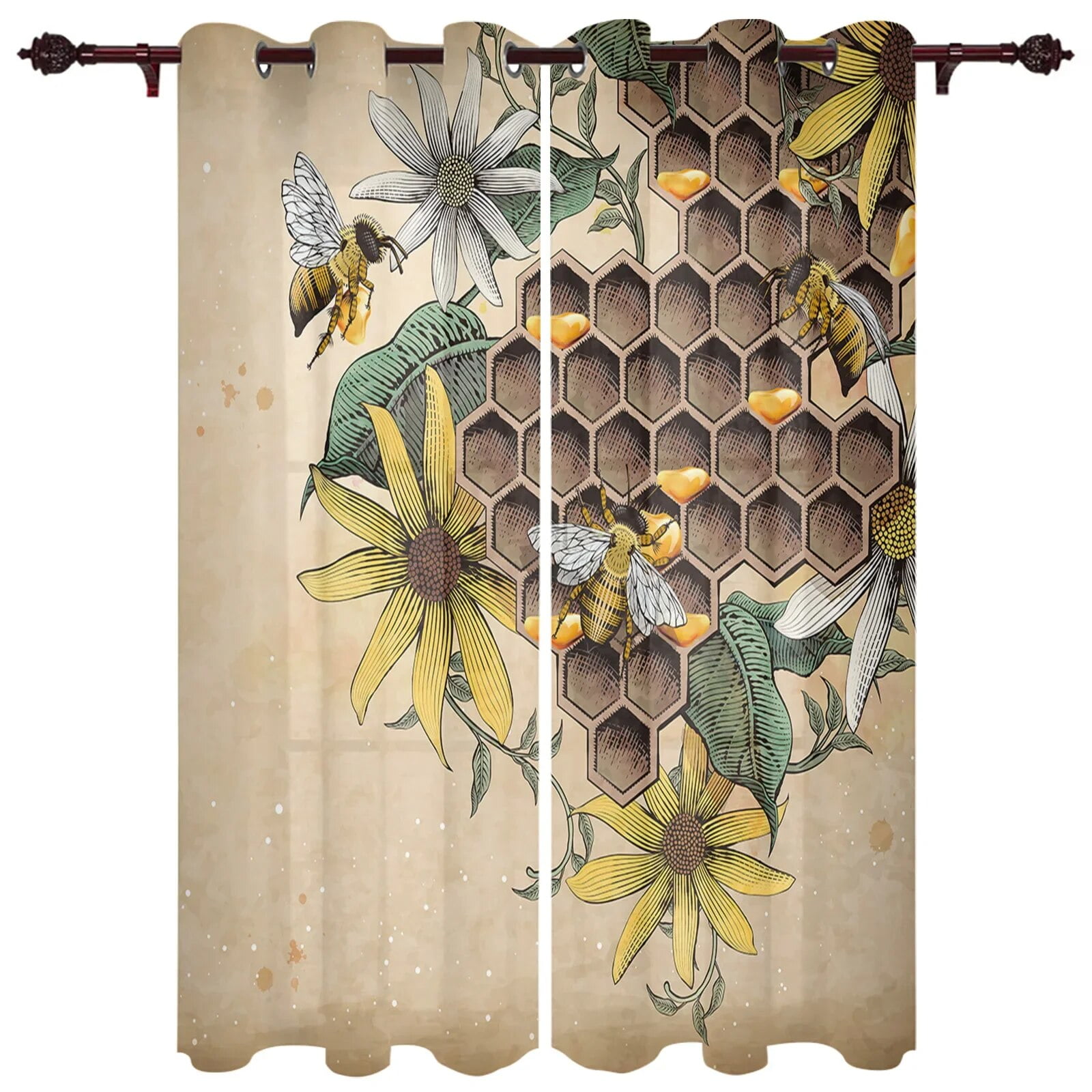 Honey Honeycomb Insect Flower Window Curtain Modern European Style ...