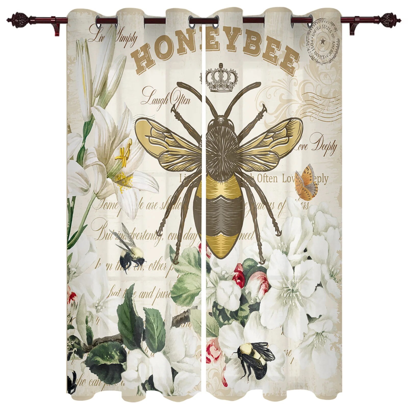 Honey Honeycomb Insect Flower Window Curtain Modern European Style ...