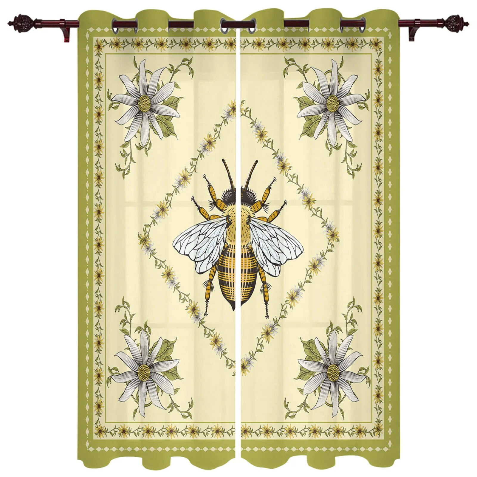 Honey Honeycomb Insect Flower Window Curtain Modern European Style ...