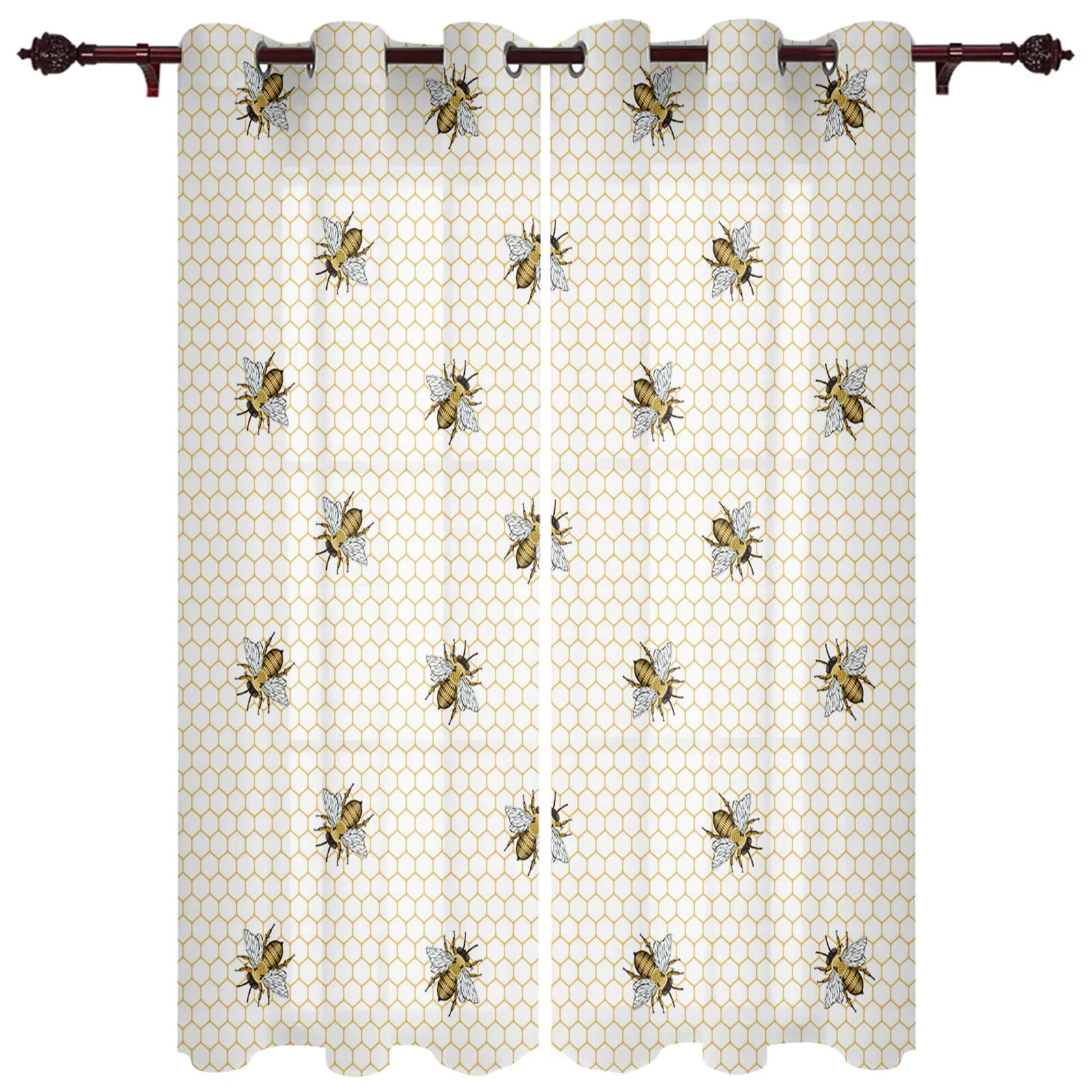 Honey Honeycomb Insect Flower Window Curtain Modern European Style ...
