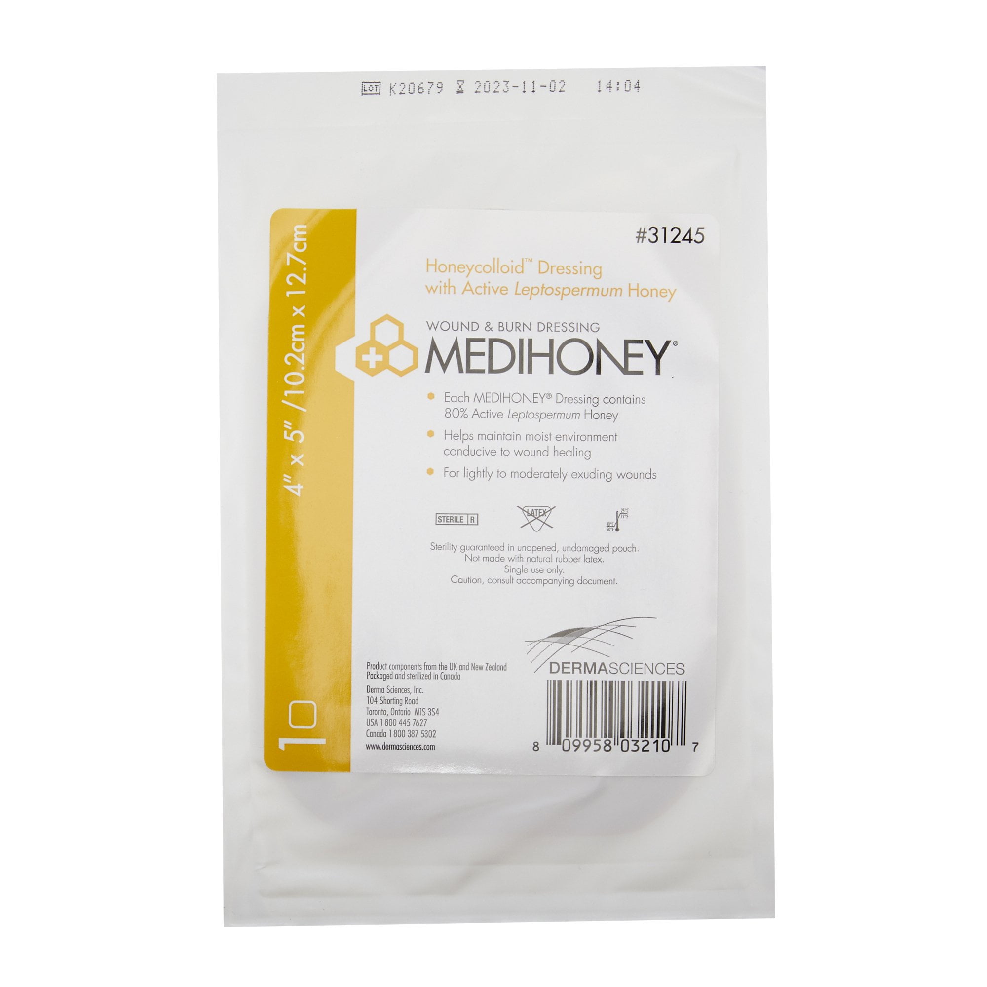 Honey Hydocolloid Dressing MEDIHONEY Honeycolloid Rectangle 4 X 5 Inch ...