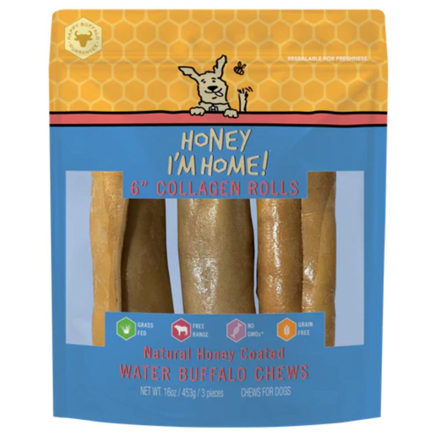 Honey I'm Home Dog Buffalo Collagen Rolls 6 Inch 3 Pack - Walmart.com
