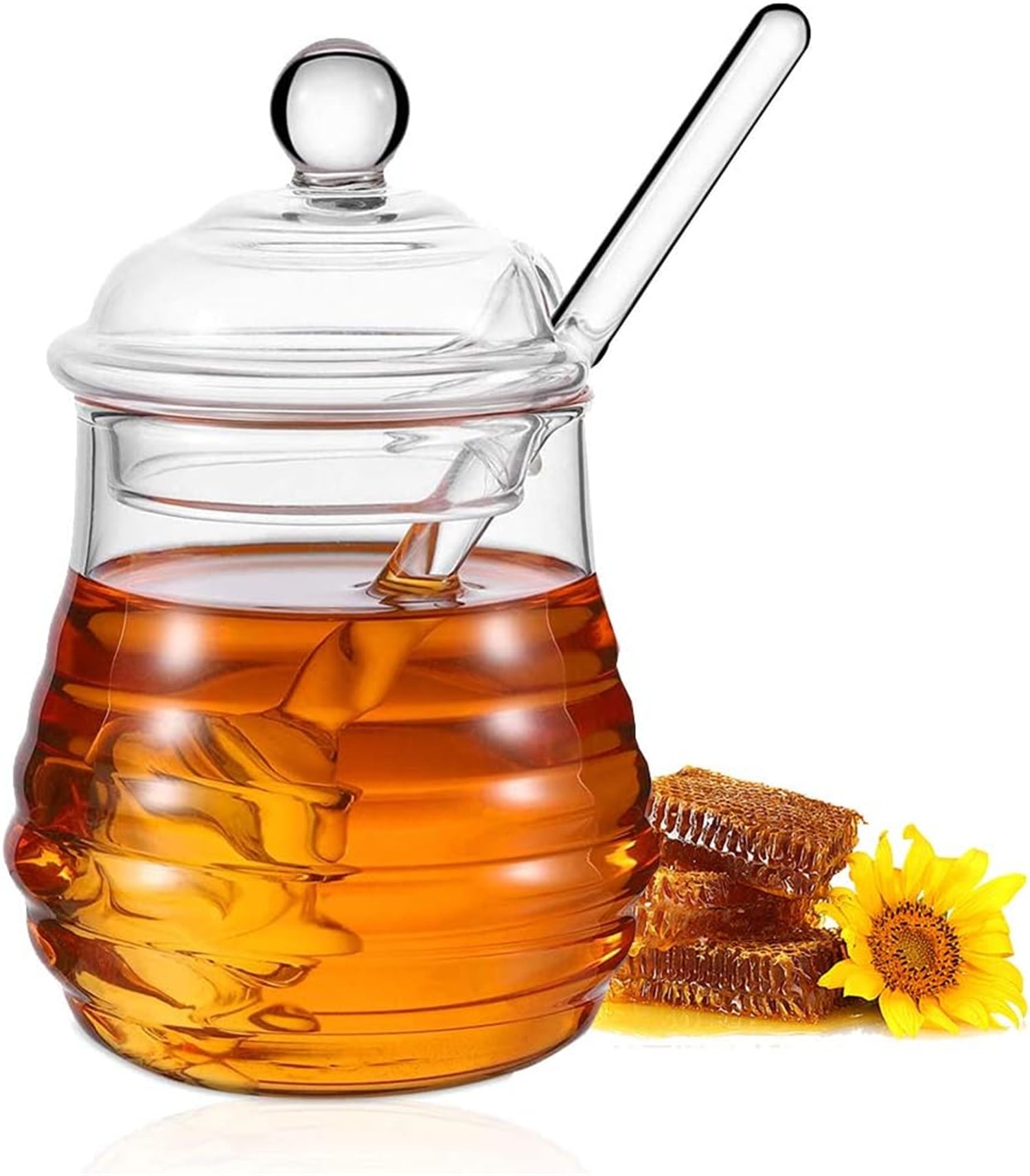 Honey Jar Pot with Dipper and Lid Cover,Bexikou Heat Resistant Glass ...