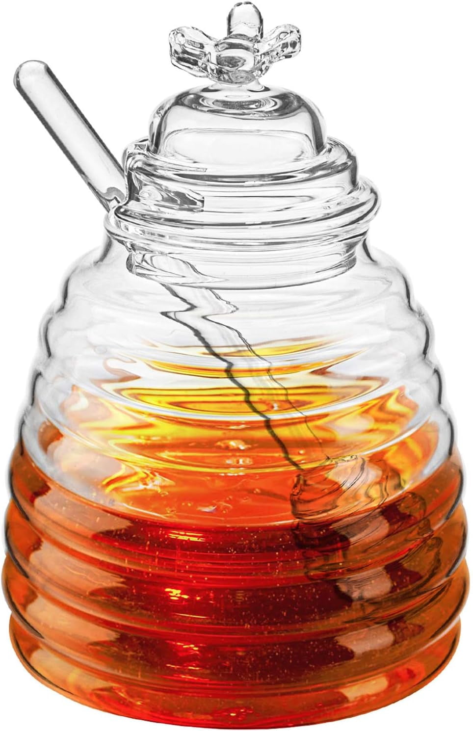 Honey Jar with Dipper and Lid, Honey Bee Pot, 17oz Glass Beehive Honey ...