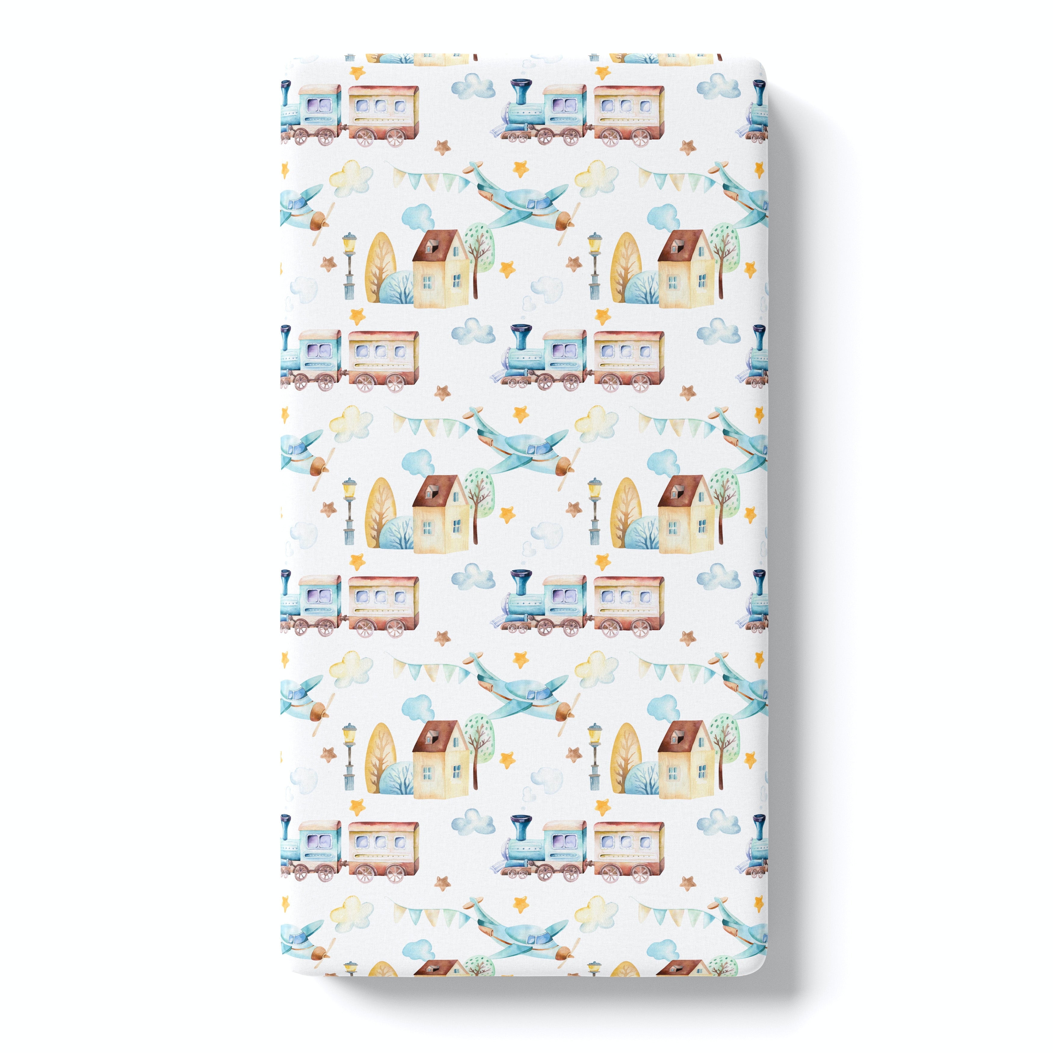 Honey Lemonade Fitted Crib Sheet Airplane & Train Design - Crib ...