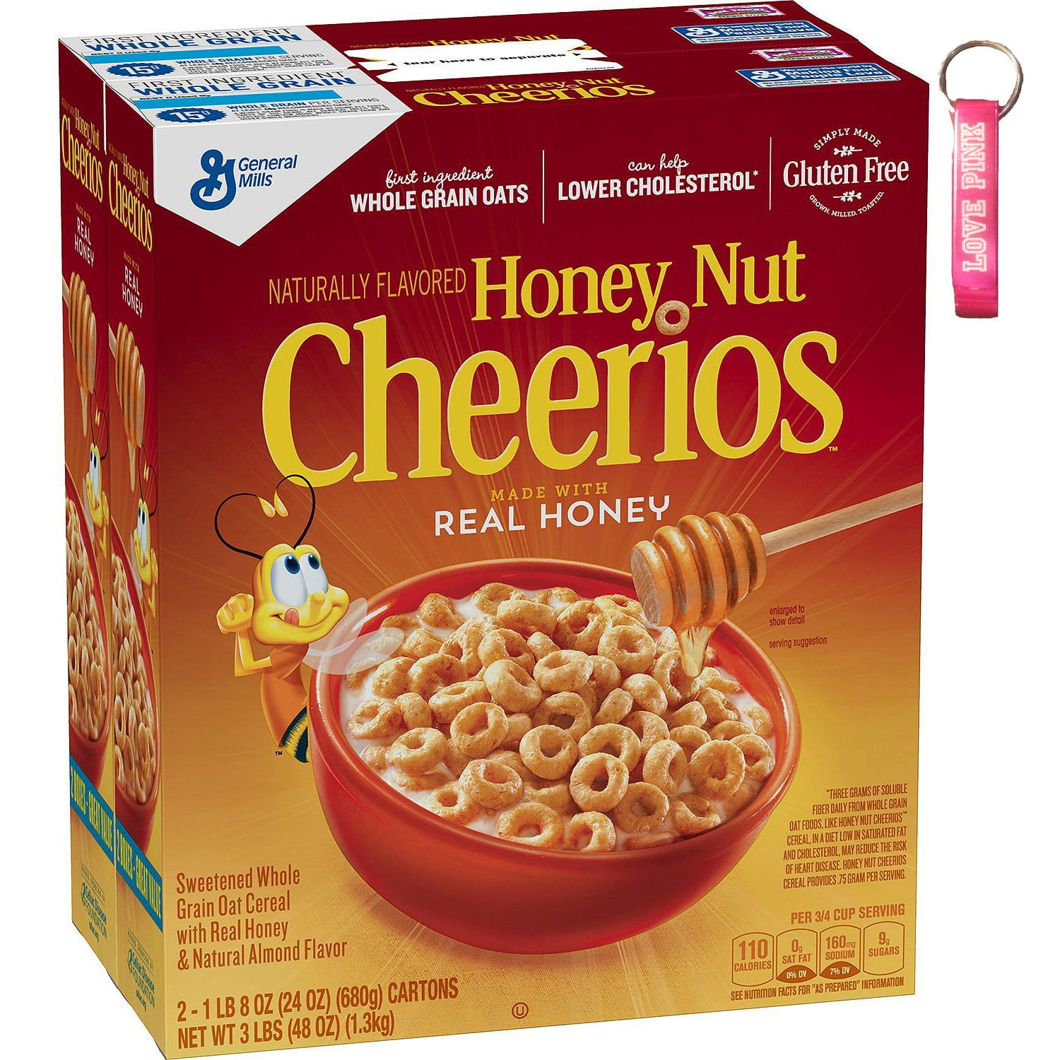 Honey Nut Cheerios Gluten Free Breakfast Cereal, 24 oz (2 Boxes) & Pink ...