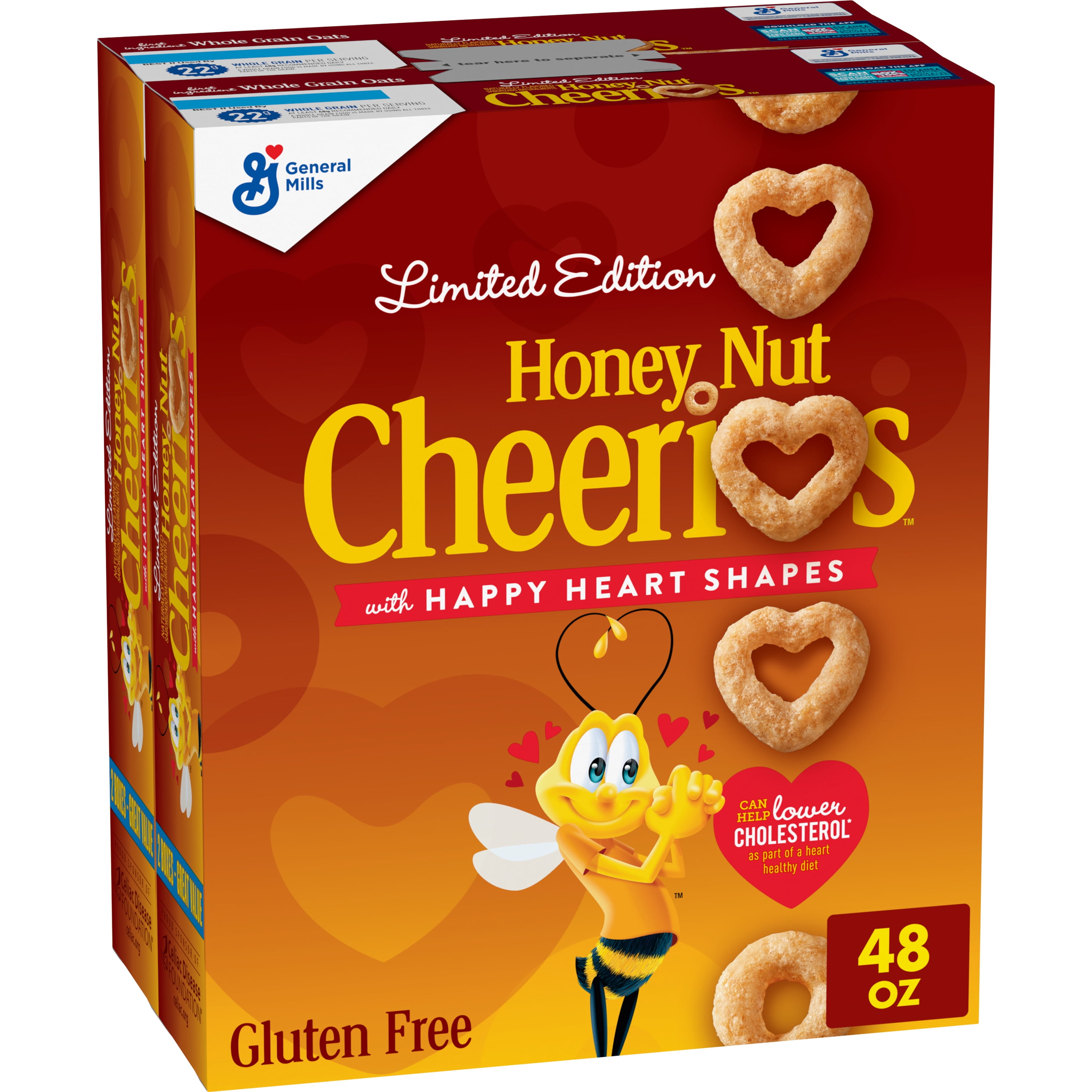 Honey Nut Cheerios Heart Healthy Cereal, Happy Heart Shapes, 48 oz (2 ...
