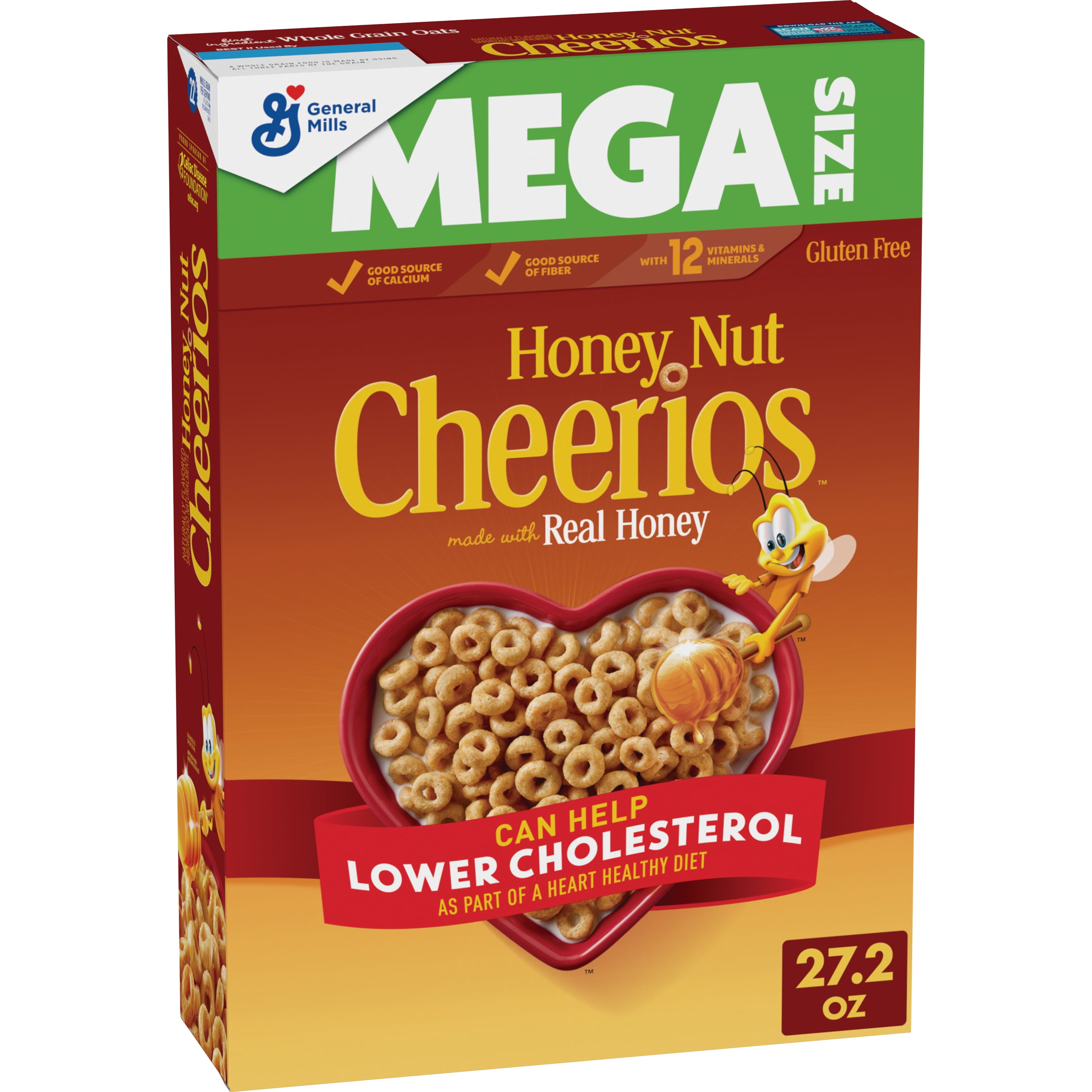 Honey Nut Cheerios Heart Healthy Gluten Free Breakfast Cereal, Mega ...