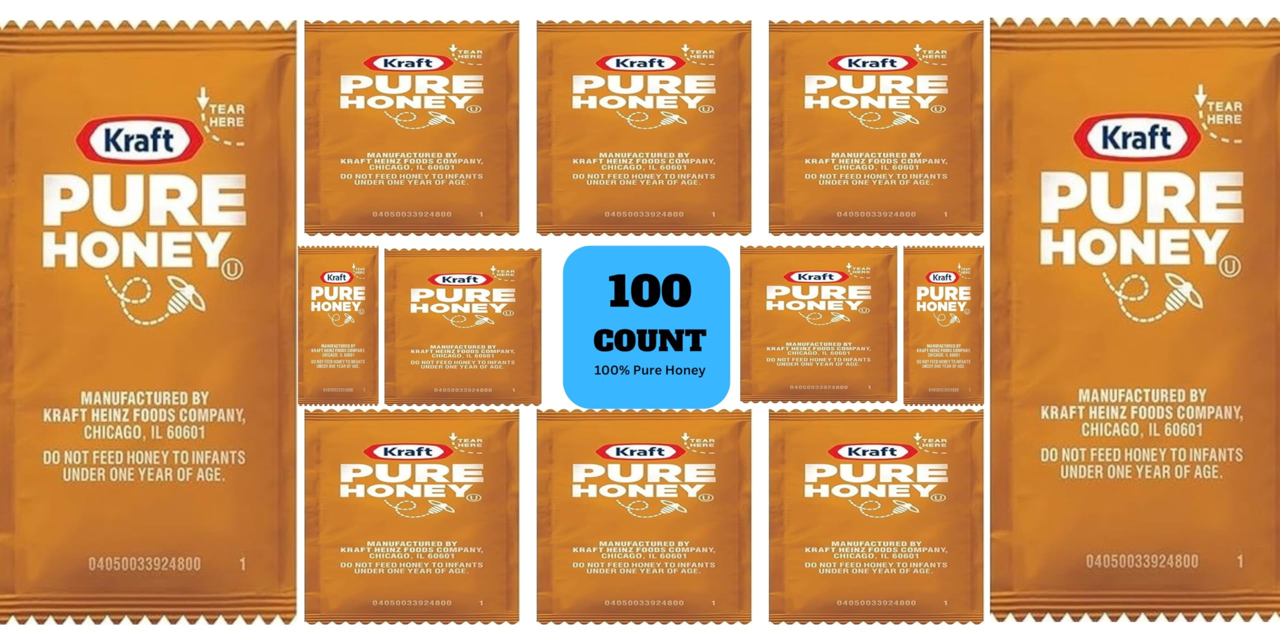 Honey Packets | Single Serve | 100% Pure And Natural | Count 100 | 0.32 ...