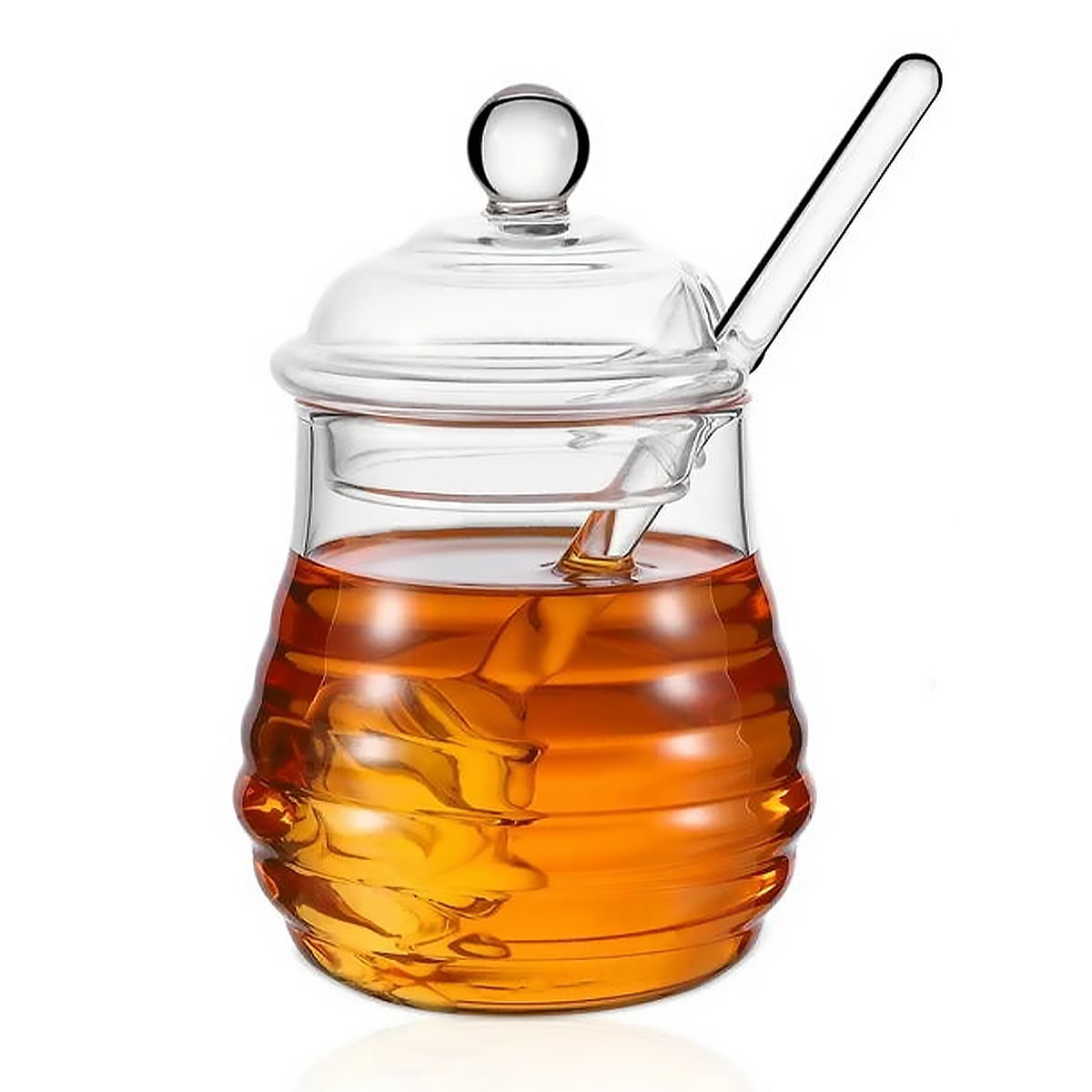 Honey Pot with Dipper and Lid Glass for Home Kitchen, Heat Resistant 8 ...