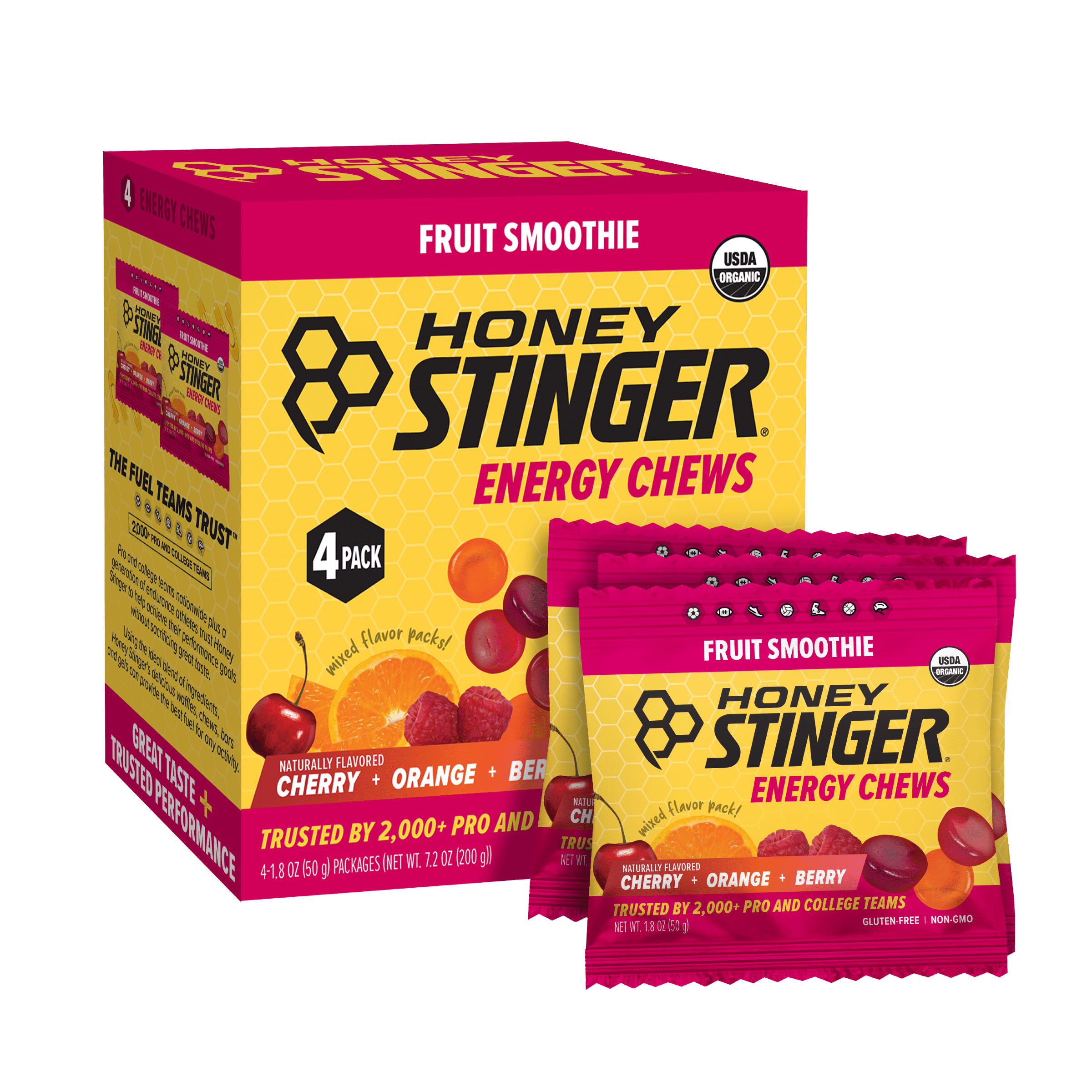 Honey Stinger Organic Gluten-Free Energy Chew, Fruit Smoothie, 4 Count ...