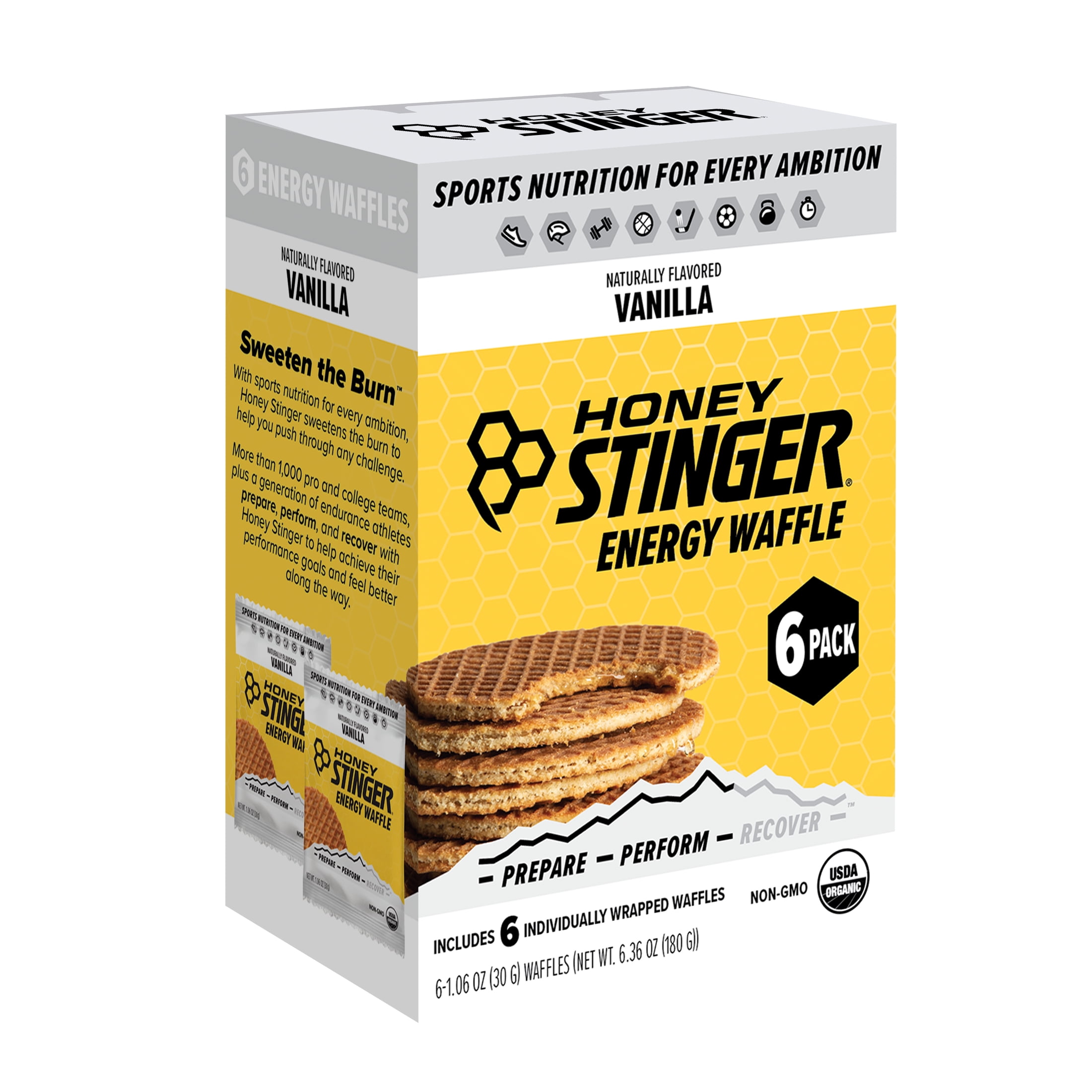 Honey Stinger Organic Energy Waffle Snack, Vanilla, 1.06 oz, 6 Count Box - Walmart.com