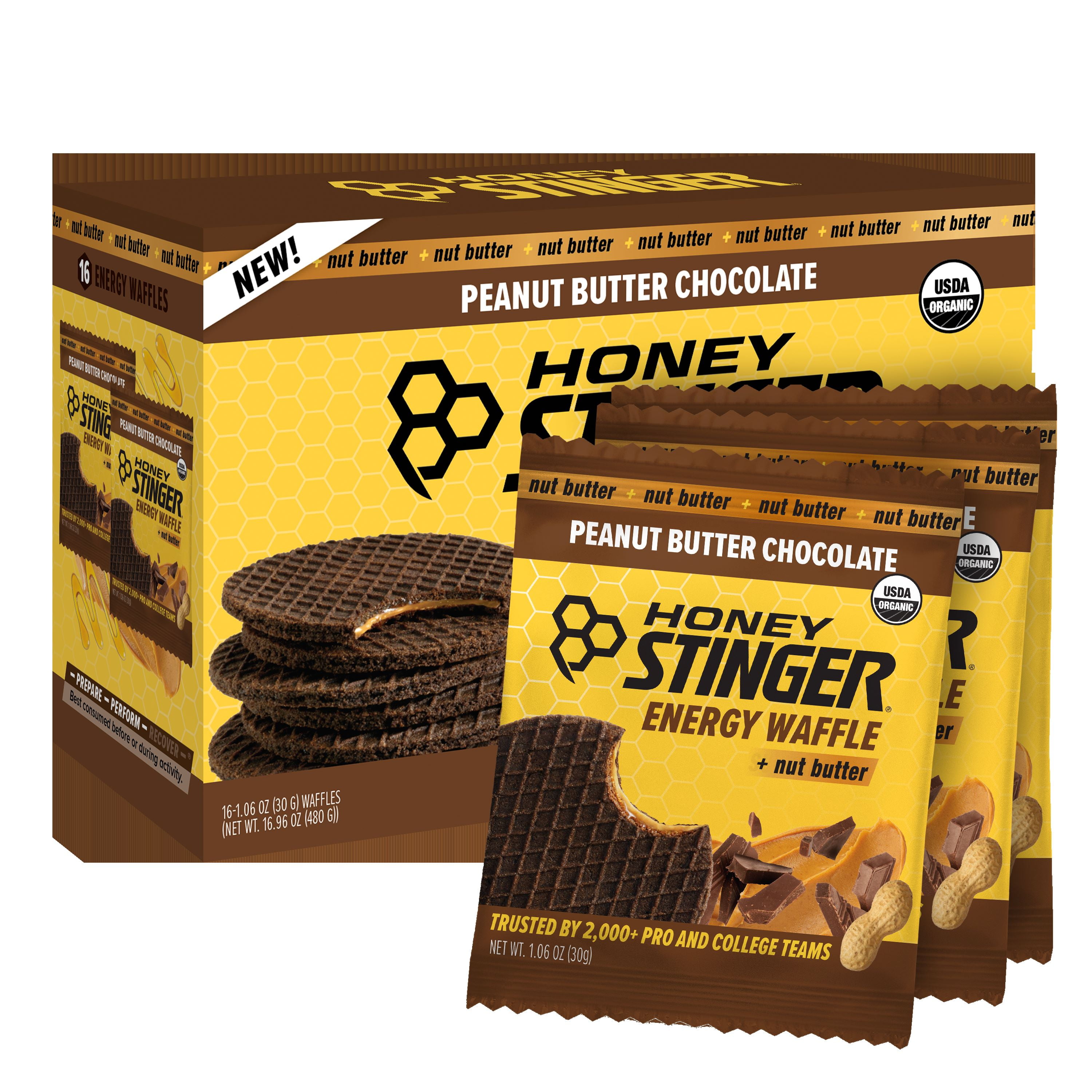 Honey Stinger Organic Energy Waffle Snack, Peanut Butter Chocolate, 1.06 oz, 16 Count - Walmart.com