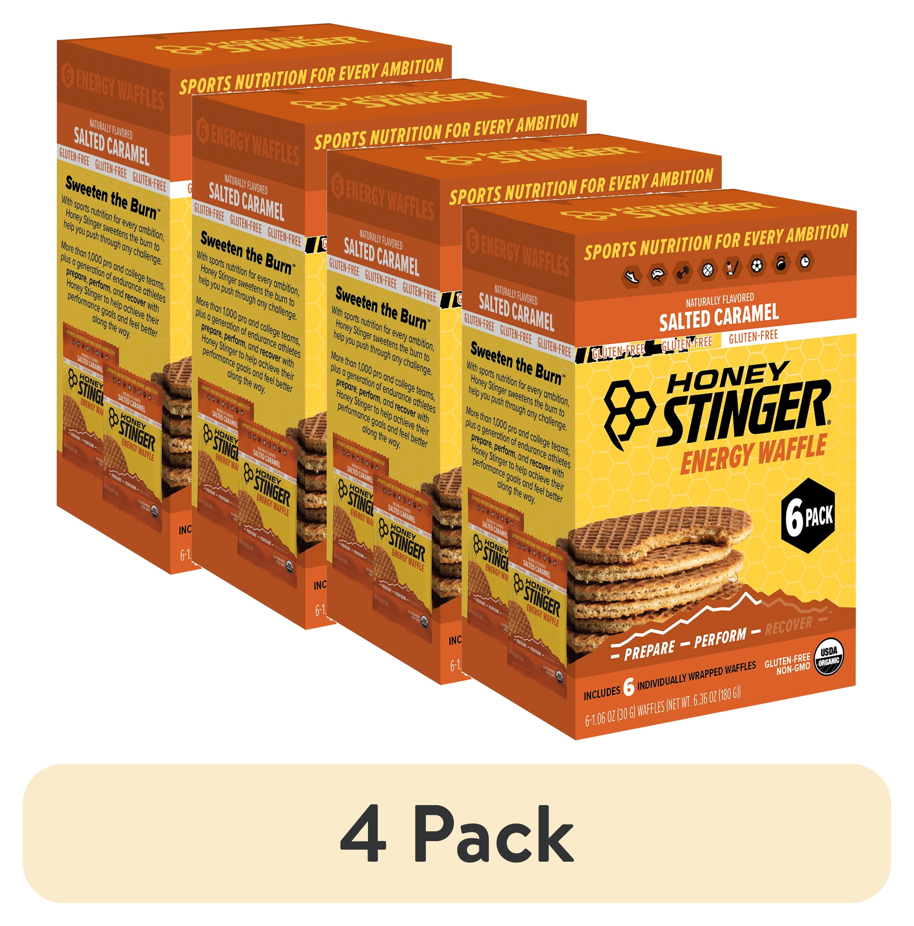 (4 pack) Honey Stinger Organic Energy Waffle Snack, Salted Caramel, Gluten Free, 1.06 oz, 6 ...