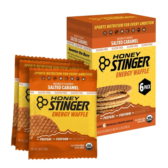 Honey Stinger Organic Energy Waffle Snack, Salted Caramel, Gluten Free, 1.06 oz, 6 Count Box ...