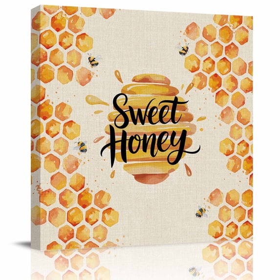Honey Sweet Framed Canvas Wall Art, Vintage Bees Spring Insects Linen ...
