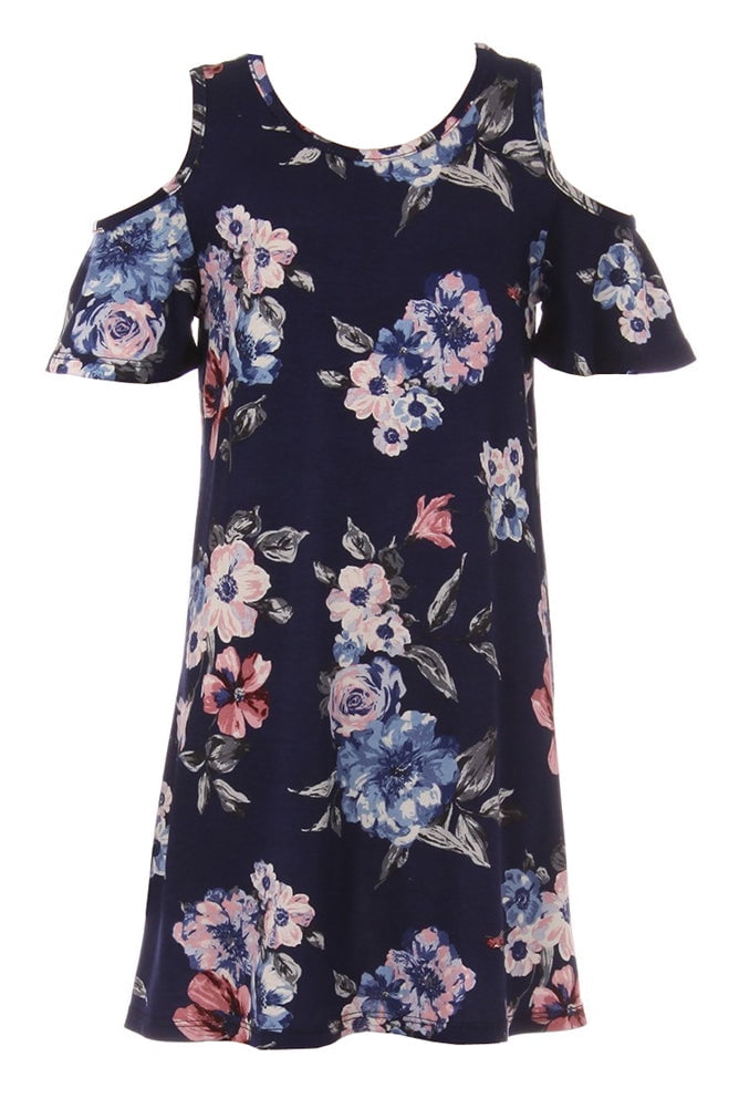 Honey Vanilla Girls' Floral Cold Shoulder Tunic Dress with Easy ...