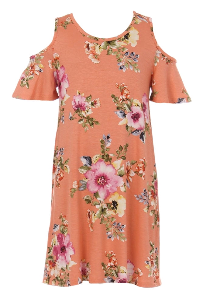 Honey Vanilla Girls' Floral Cold Shoulder Tunic Dress with Easy ...