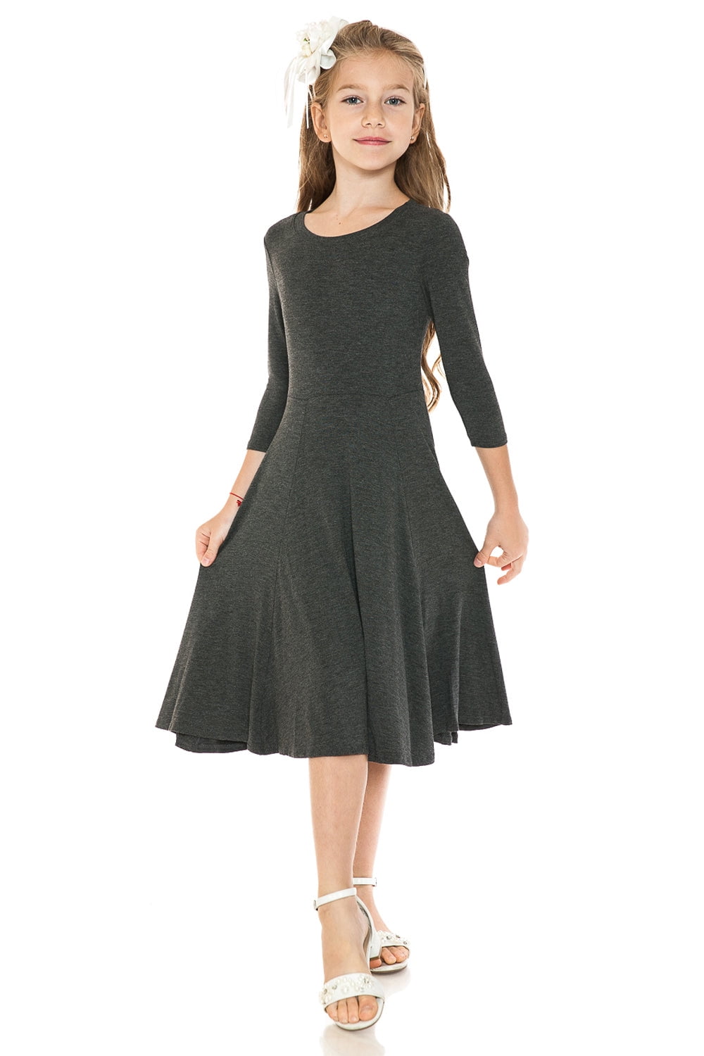 Honey Vanilla Girls' Princess Seam A-Line Dress with Full Skirt and ...