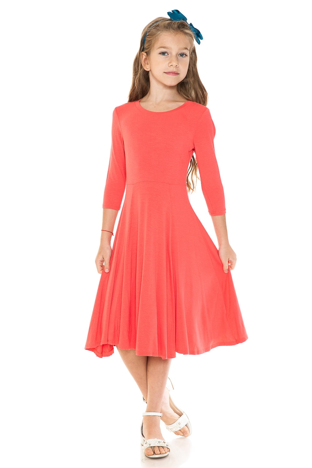 Honey Vanilla Girls' Princess Seam A-Line Dress with Full Skirt and ...