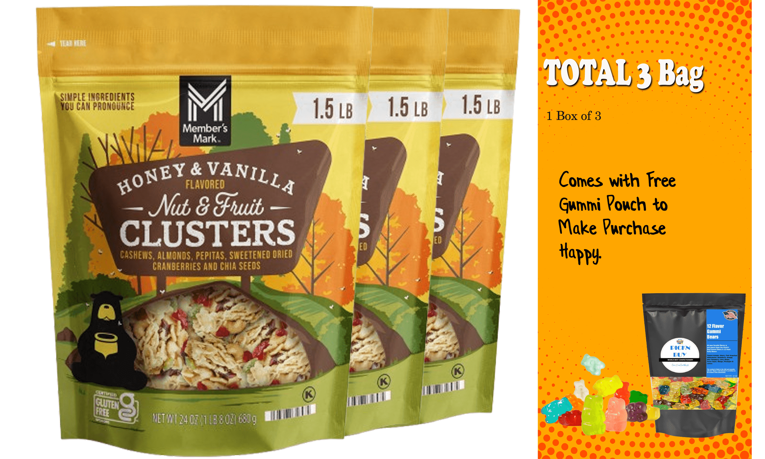 Honey Vanilla Nut and Fruit Clusters, 24 oz. 3pk, Free PICKN BUY ...