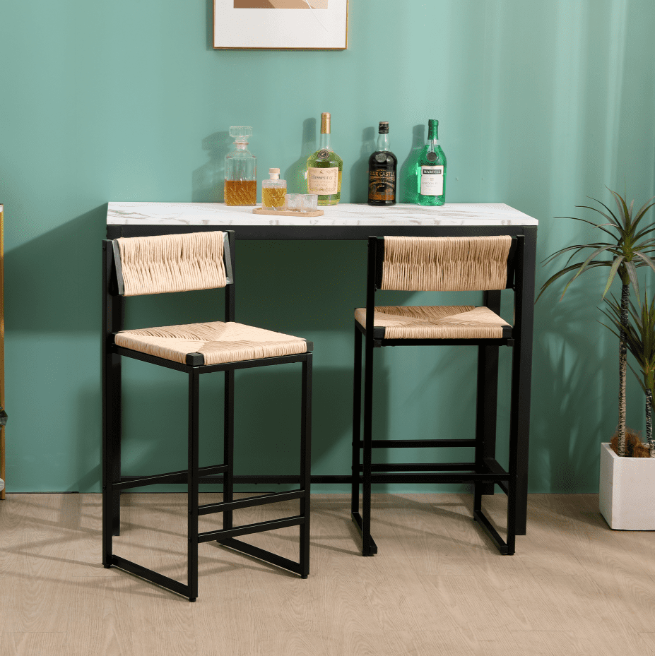Honey Weave Bar Stools Set of 2 Paper Rope Back Kitchen Island Counter ...