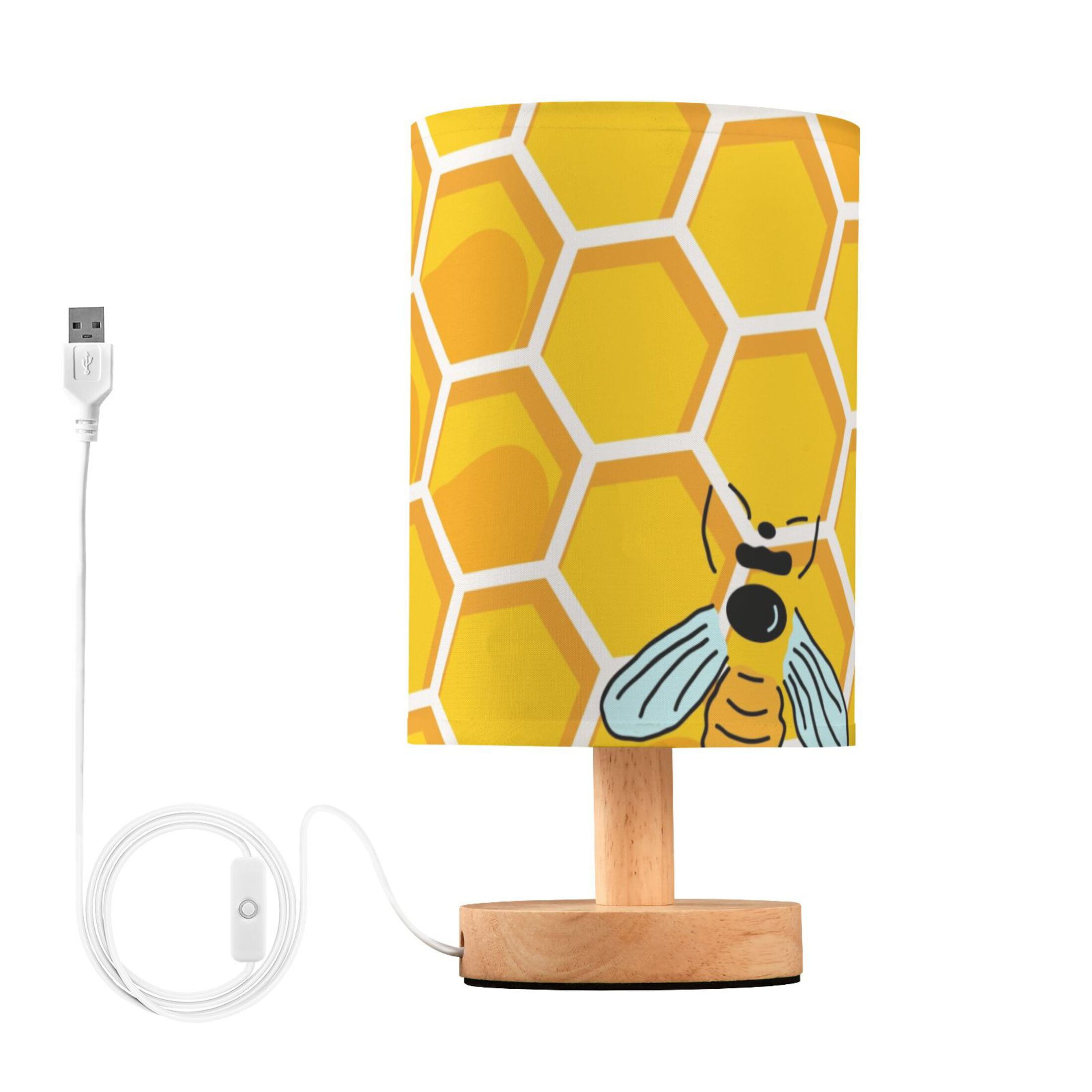 Honey with Bees Bedside Table Lamp LED Warm Lights with USB Charging ...