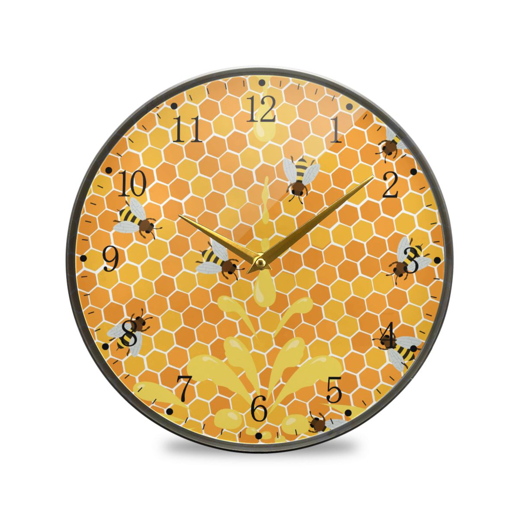 Honey with Bees Yellow Acrylic Wall Clocks Quiet Round Clock Battery ...