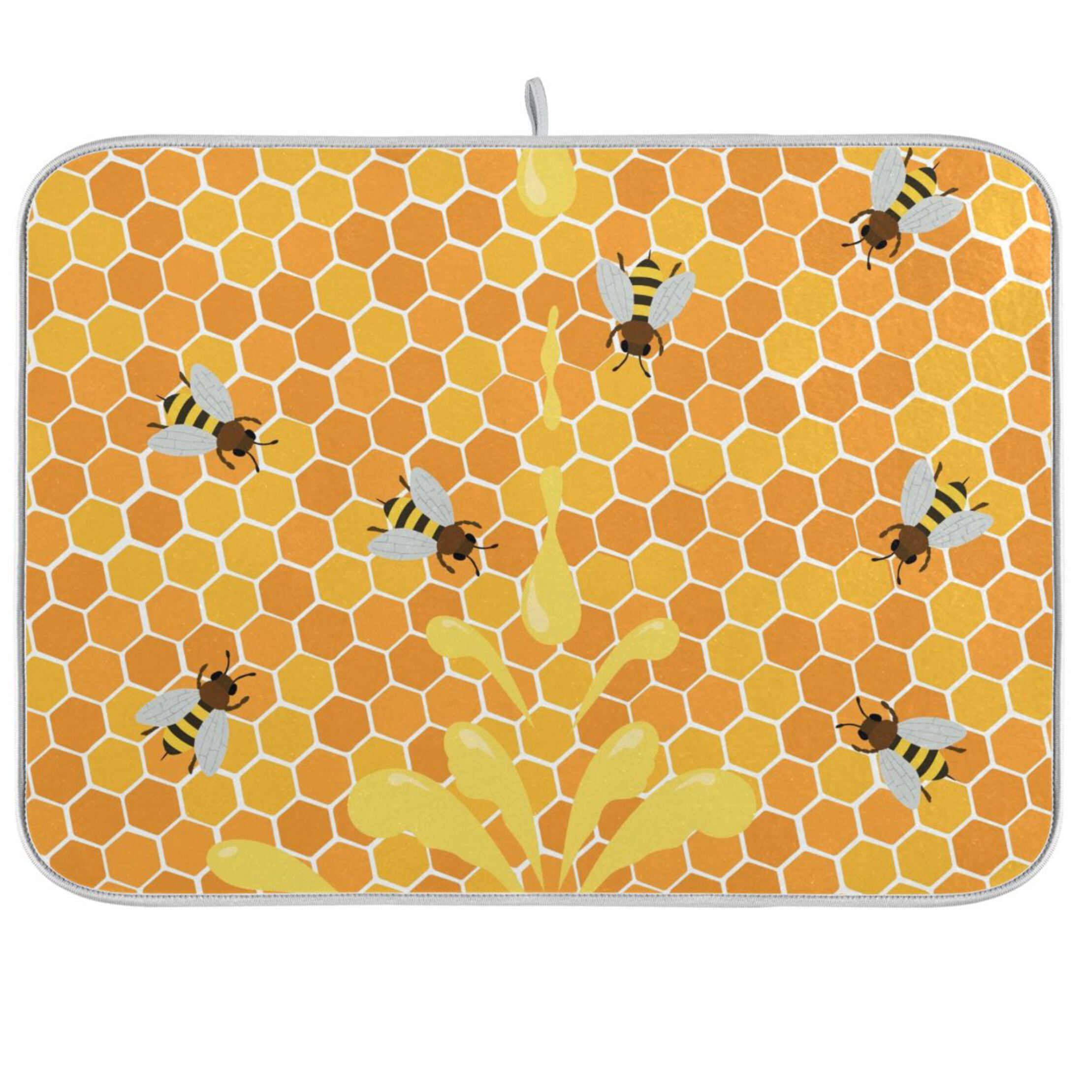 Honey with Bees Yellow Dish Drying Mat Microfiber Kitchen Mats Large ...