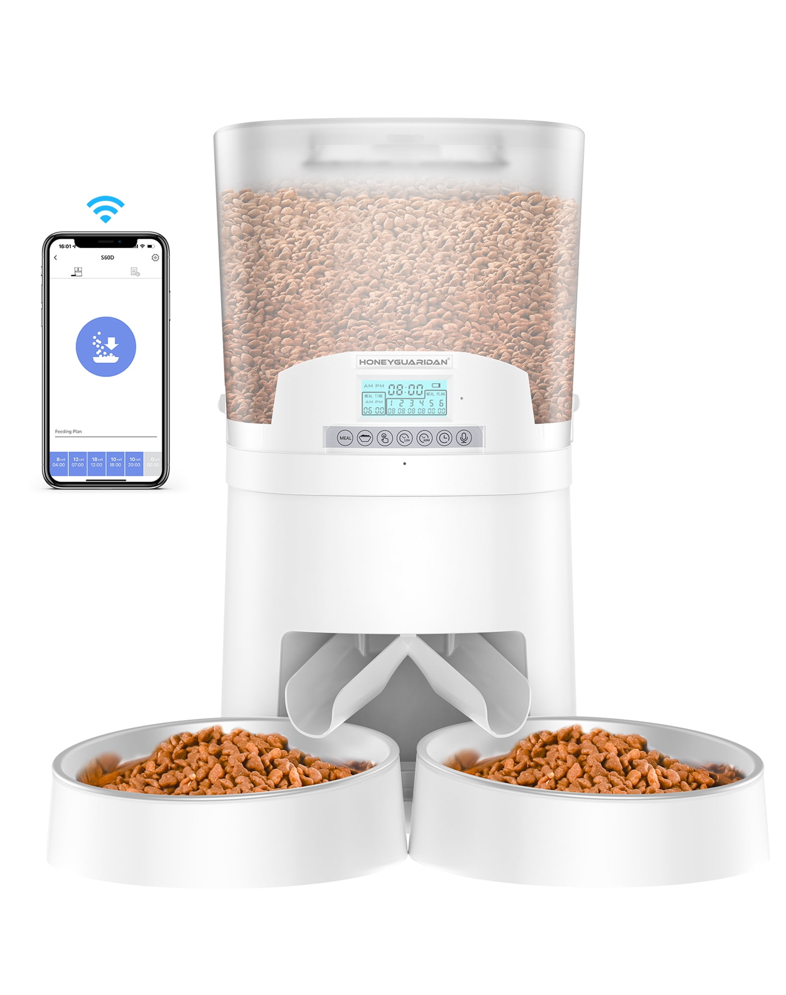HoneyGuaridan Automatic Cat Feeders 2 Cats 6.5L,2.4GWi-Fi Smart Pet ...