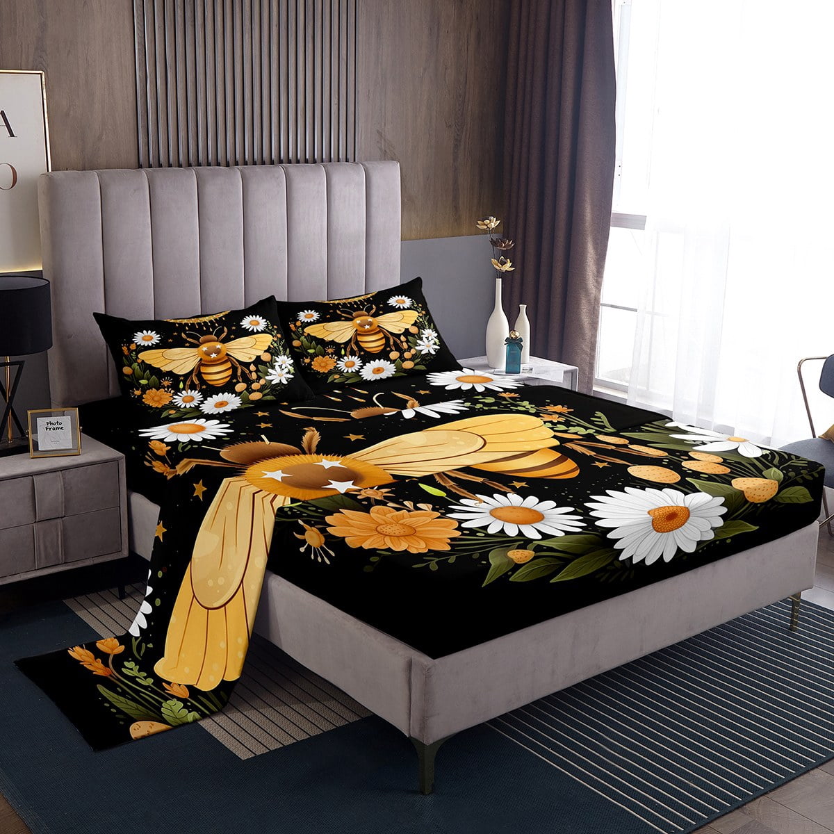 Honeybee Bed Sheets Set Bee Queen Sheet Set,Honey Moon Sheets White ...