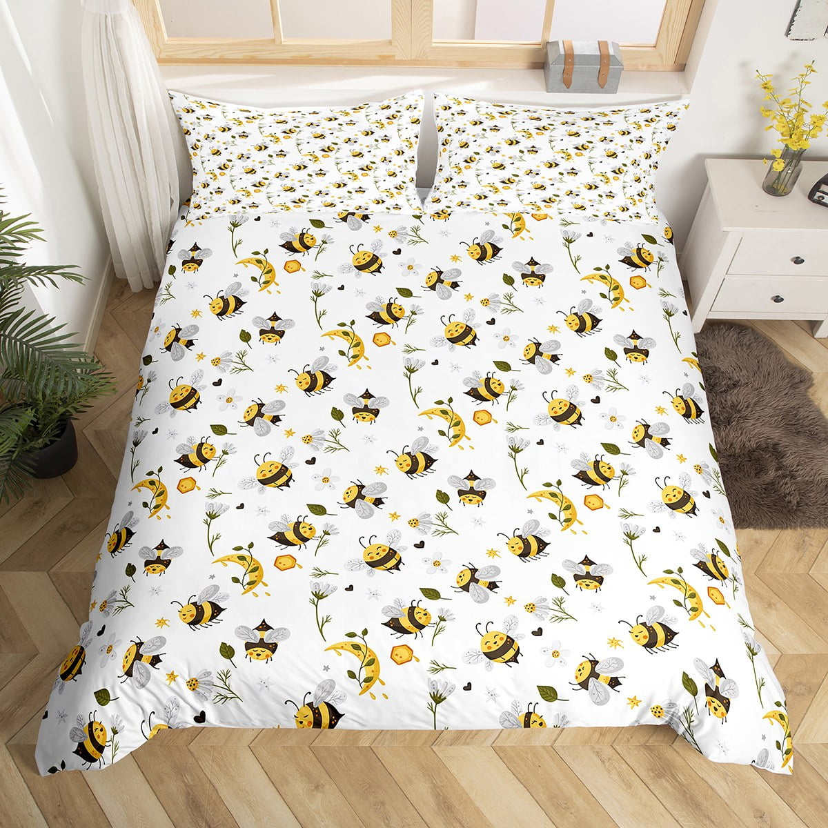Honeybee Bedding Set Yellow Cute Bees Comforter Cover for Kids Child ...