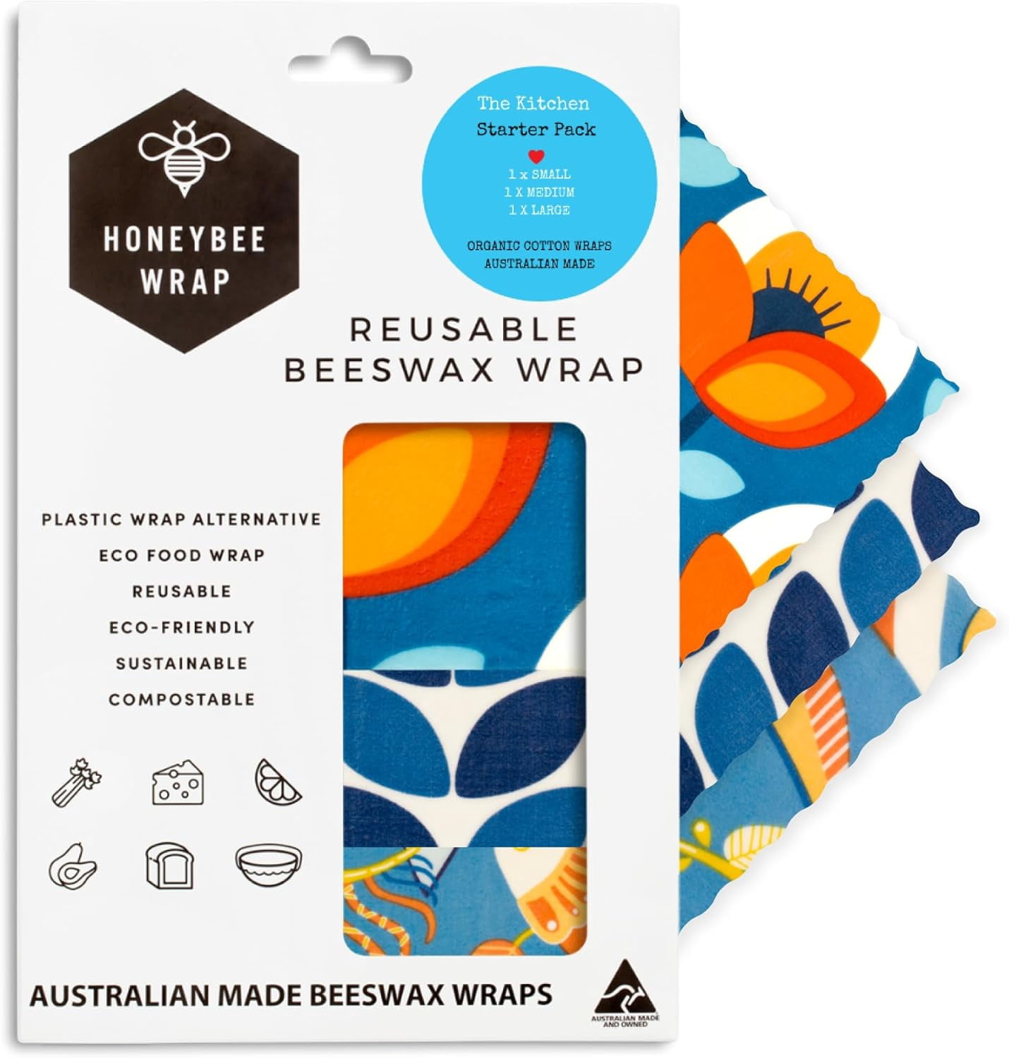 Honeybee Beeswax Wraps - Kitchen Starter Pack - Certified Organic ...
