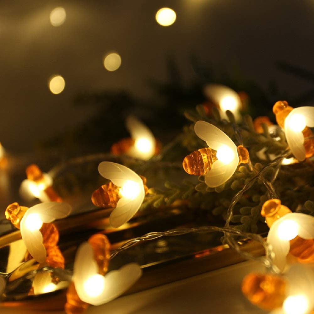 Honeybee Fairy String Lights, Morttic Plug in String Lights 10ft 20 LED ...