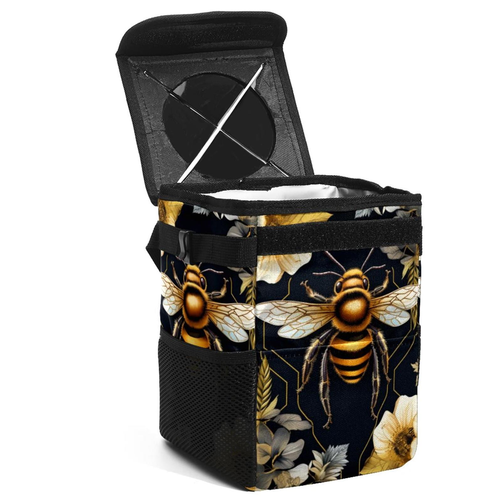 Honeybee Foldable Car Trash Bin with Lid, Leak-Proof, Hanging Storage ...