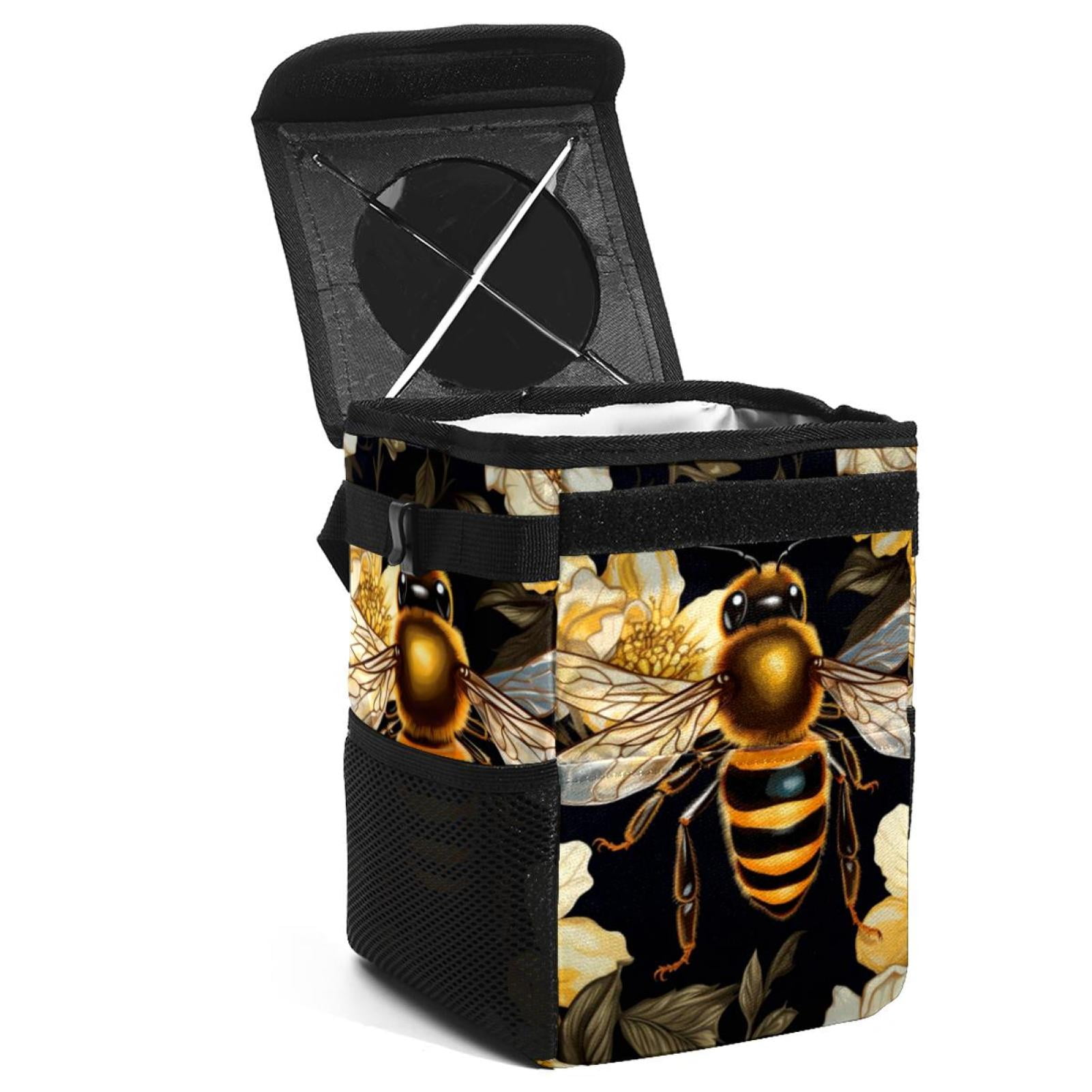 Honeybee Foldable Car Trash Bin with Lid and Leak-Proof Mini Trash Can ...