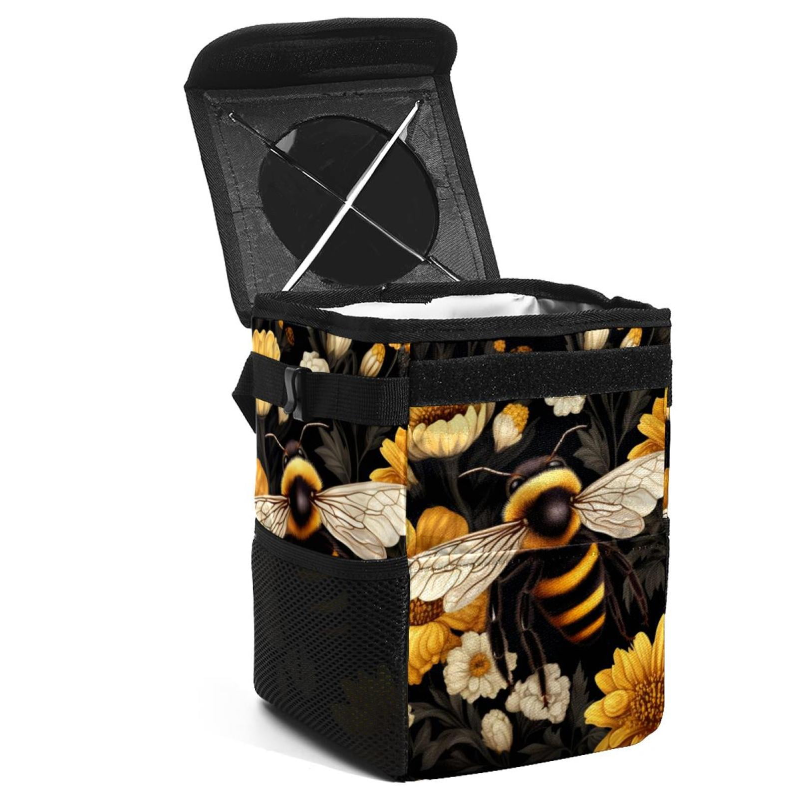 Honeybee Foldable Car Trash Can with Lid, Leak-Proof Car Trash Bin, Hanging Storage Bag Car ...