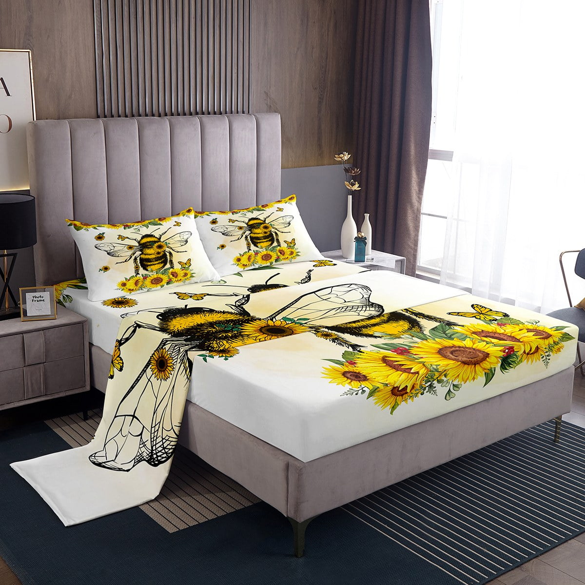 Honeybee Queen Sheet Set for Boys,Cute Bee Sheets Bohemian Sunflower ...