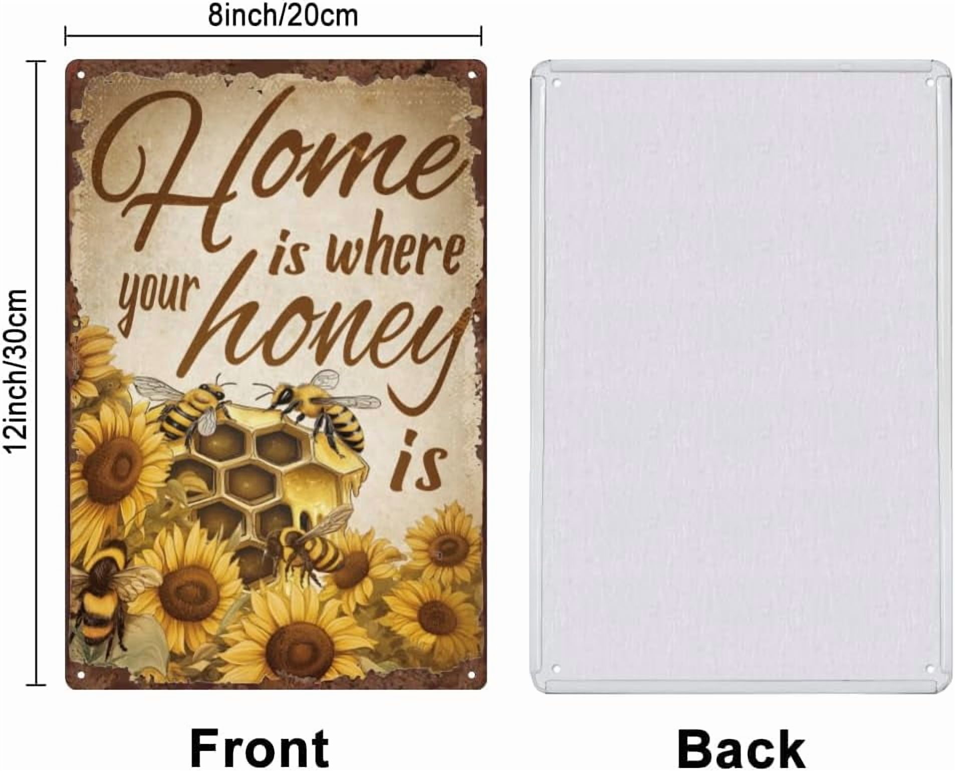 Honeybee Sunflower Vintage Metal Tin Signs Home Is Where Your Honey Is ...