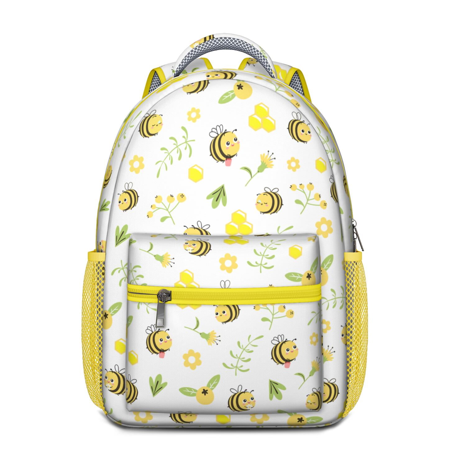 Honeybee and Hive Print Backpack – Cute Bumble Bee Pattern Schoolbag ...