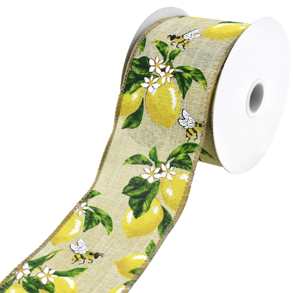 Honeybees and Lemons Faux Linen Wired Ribbon, 2-1/2-Inch, 10-Yard ...