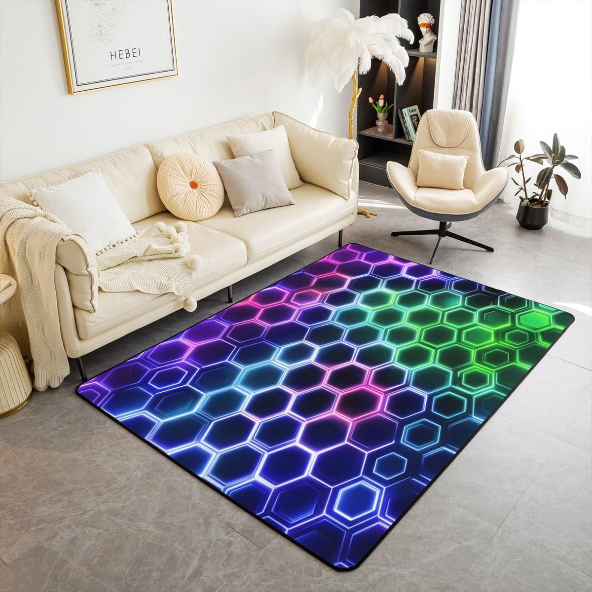Honeycomb Area Rug Abstract Reticulated Plaids Neon Purple Green Non ...