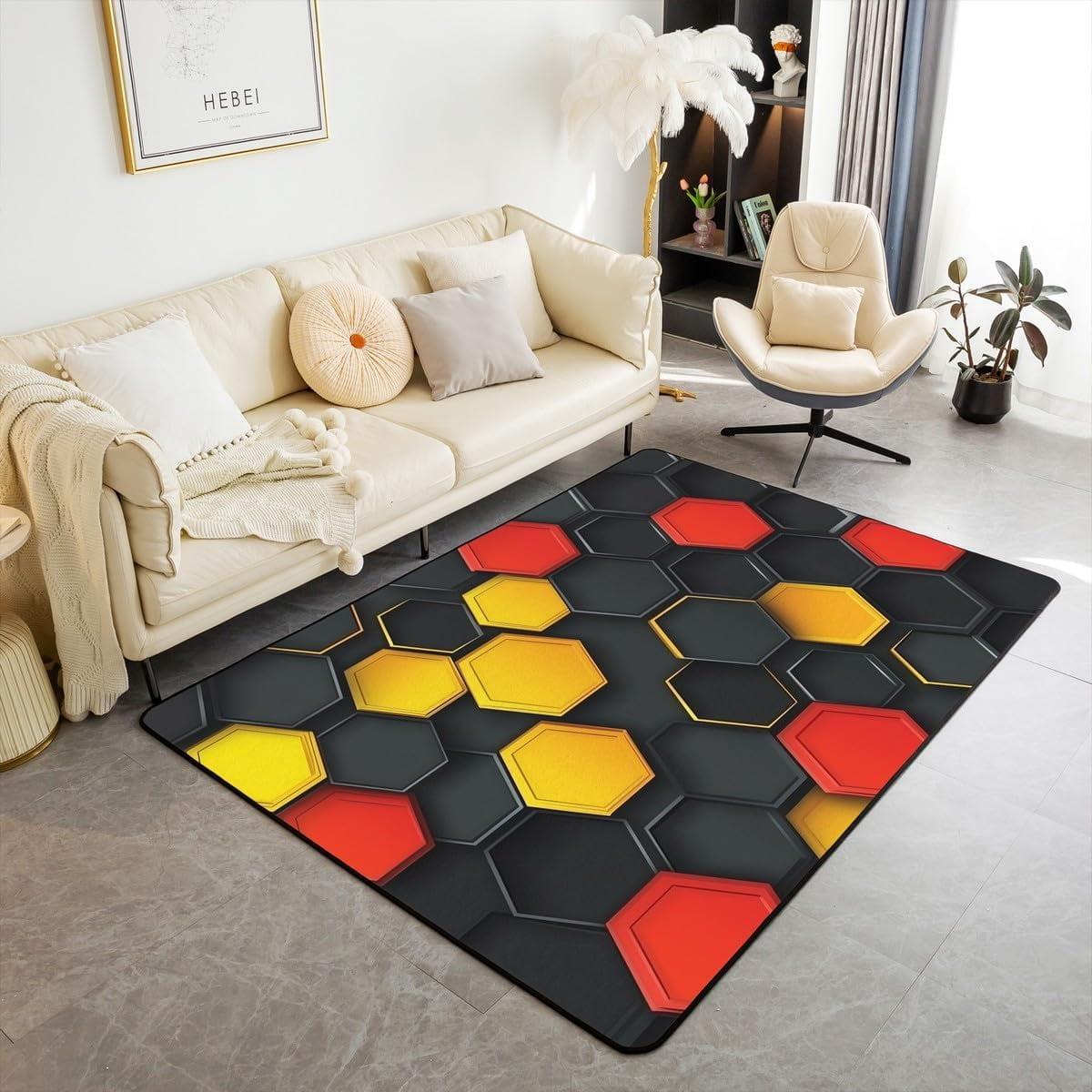 Honeycomb Area Rug For Girls Boys Kids Geometric Hexagon Abstract ...