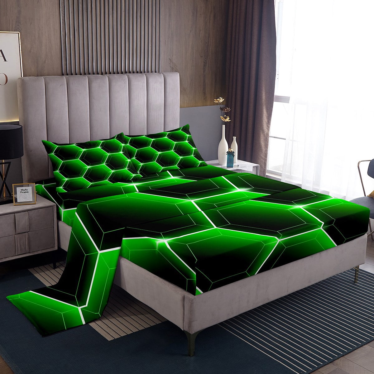 Honeycomb Bed Sheets Set Twin Size 3D Stereoscopic Black Turquoise ...