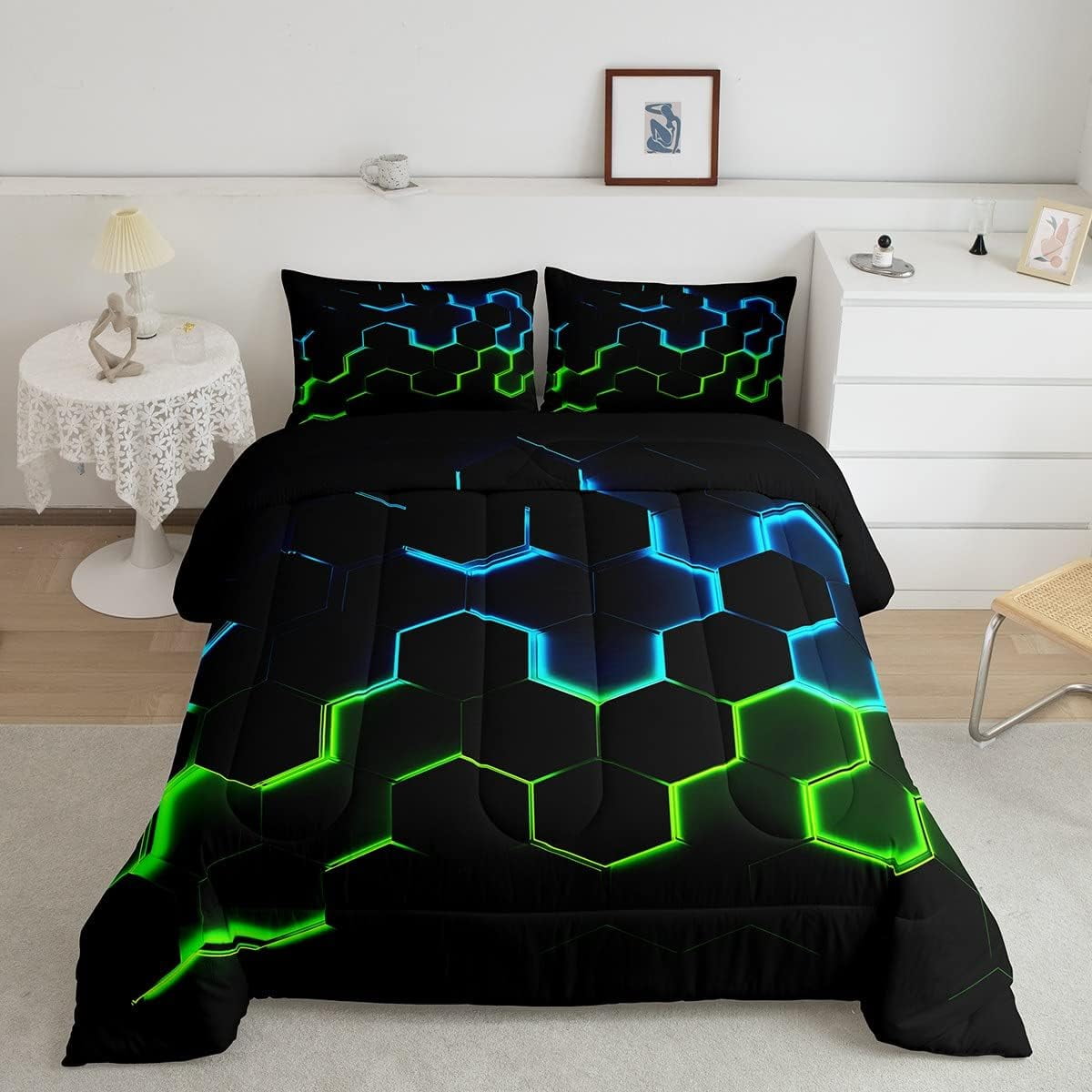 Honeycomb Bedding Comforter Set Full Size,Geometry Hexagon Theme with ...