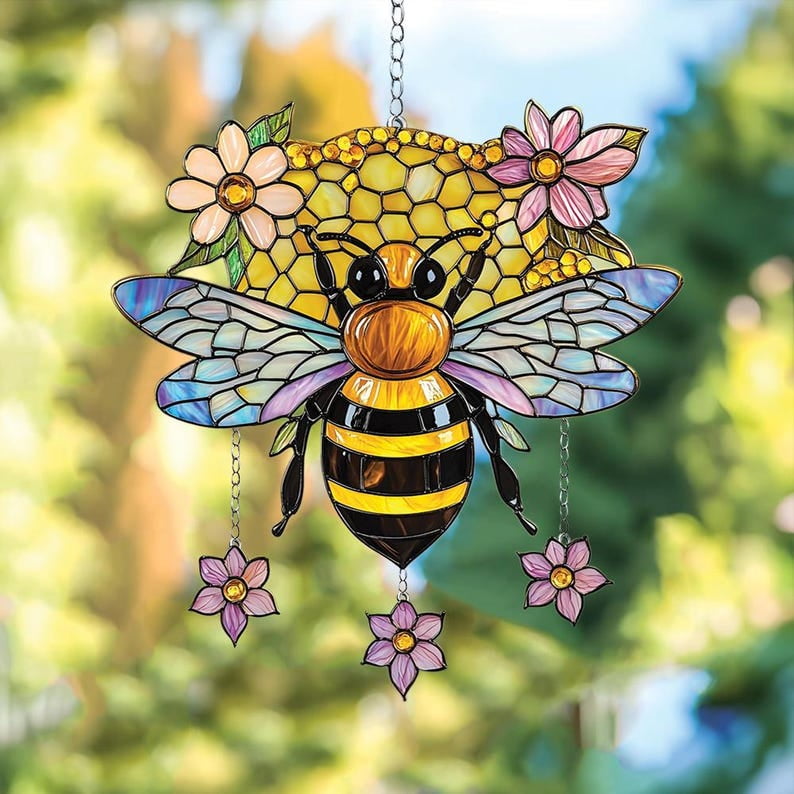 Honeycomb Bee Acrylic Suncatcher, Honey Bee Window Hanging, Mother's ...