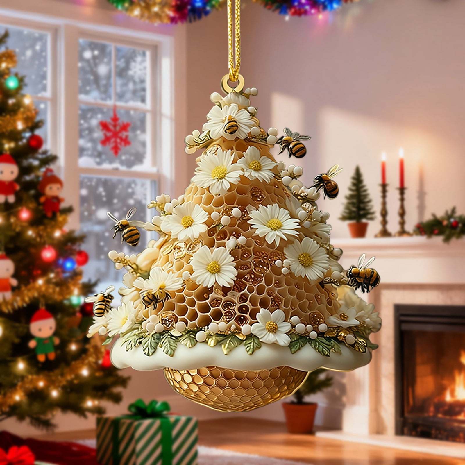 Honeycomb Bee Christmas Ornament, 2D Acrylic Honeycomb Christmas Tree ...