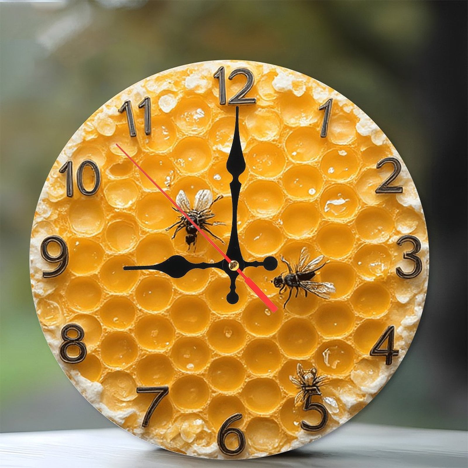 Honeycomb Bee Clock Wall Decor 10-Inch Silent Wooden Wall Clock ...