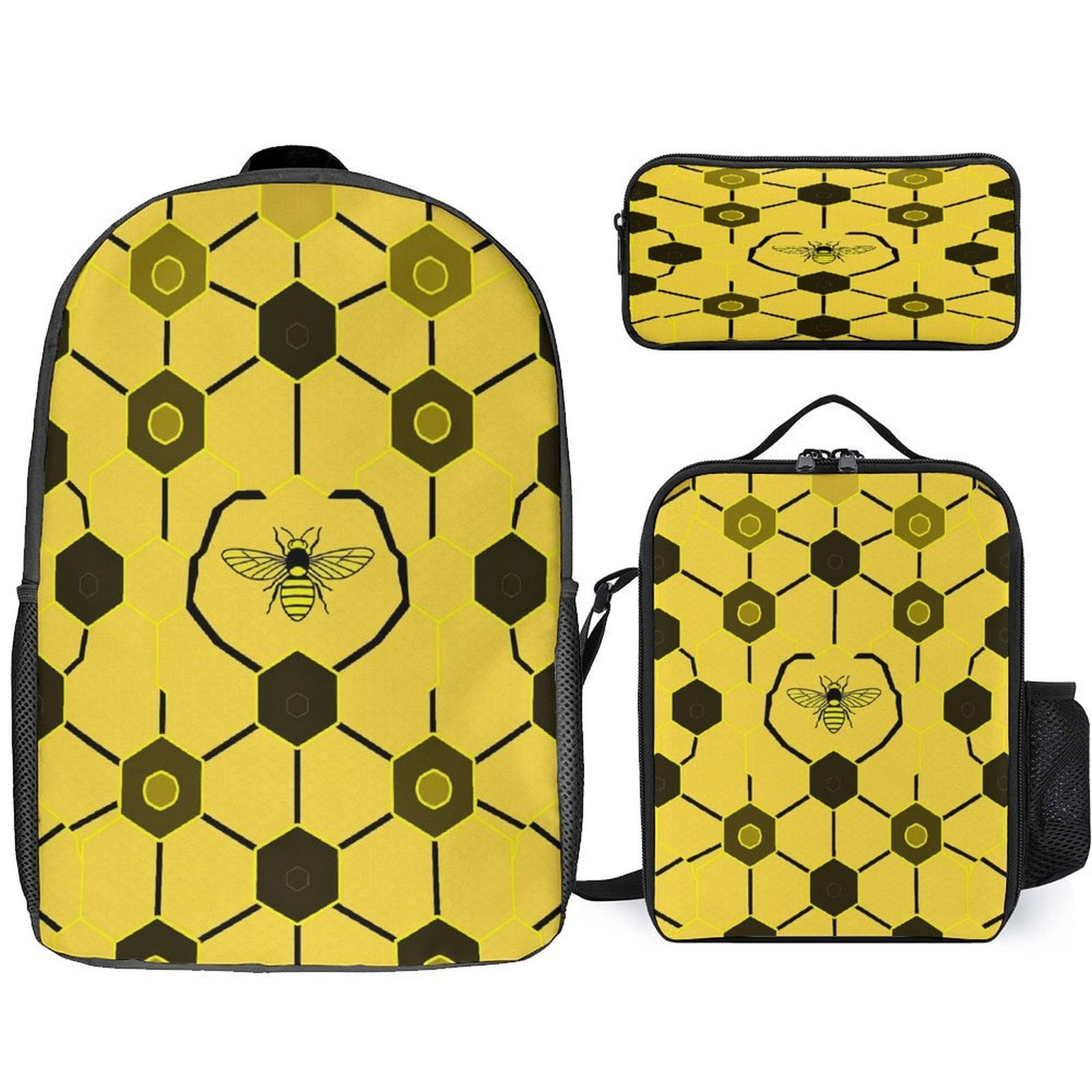 Honeycomb Bee Design 3pcs/Set Bags Laptop Daypack Backpack Lunch Bag ...