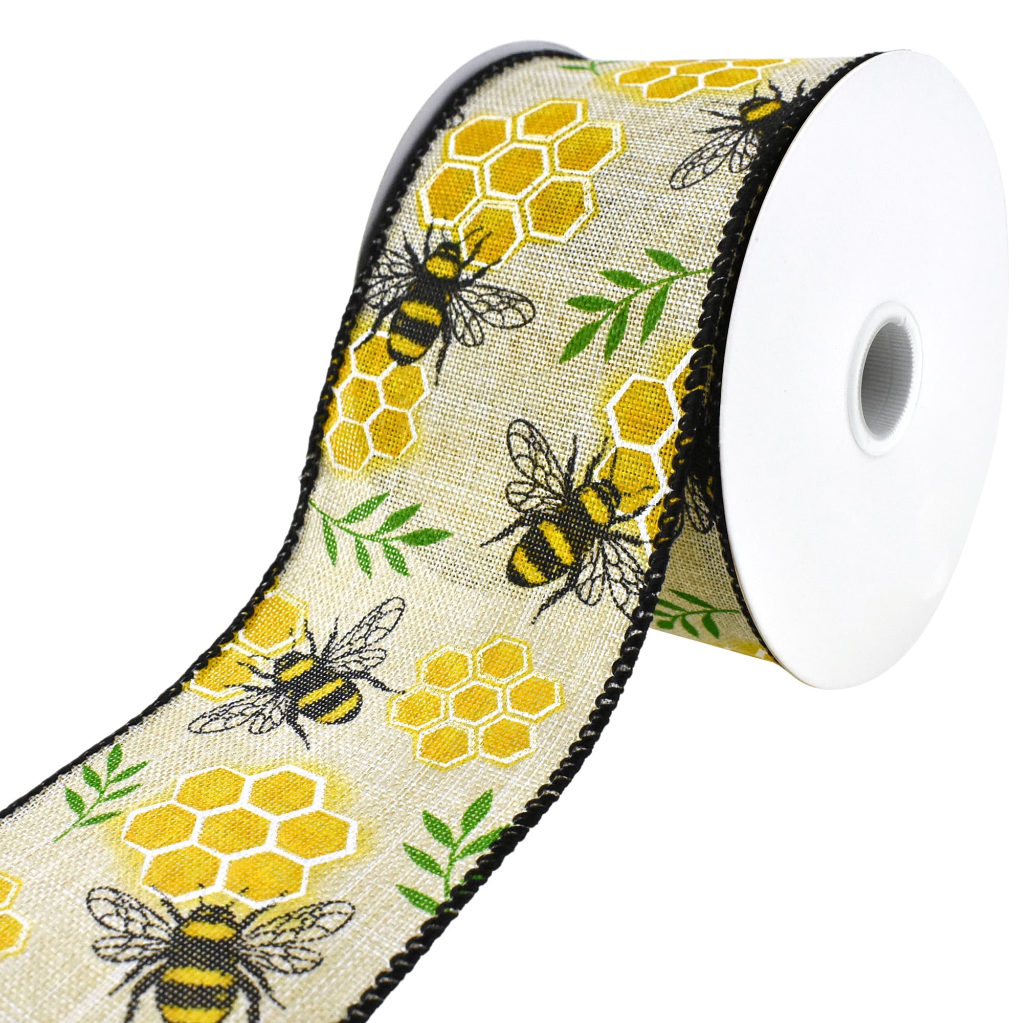 Honeycomb Bee Faux Linen Wired Ribbon, 2-1/2-inch, 10-yard, Natural ...